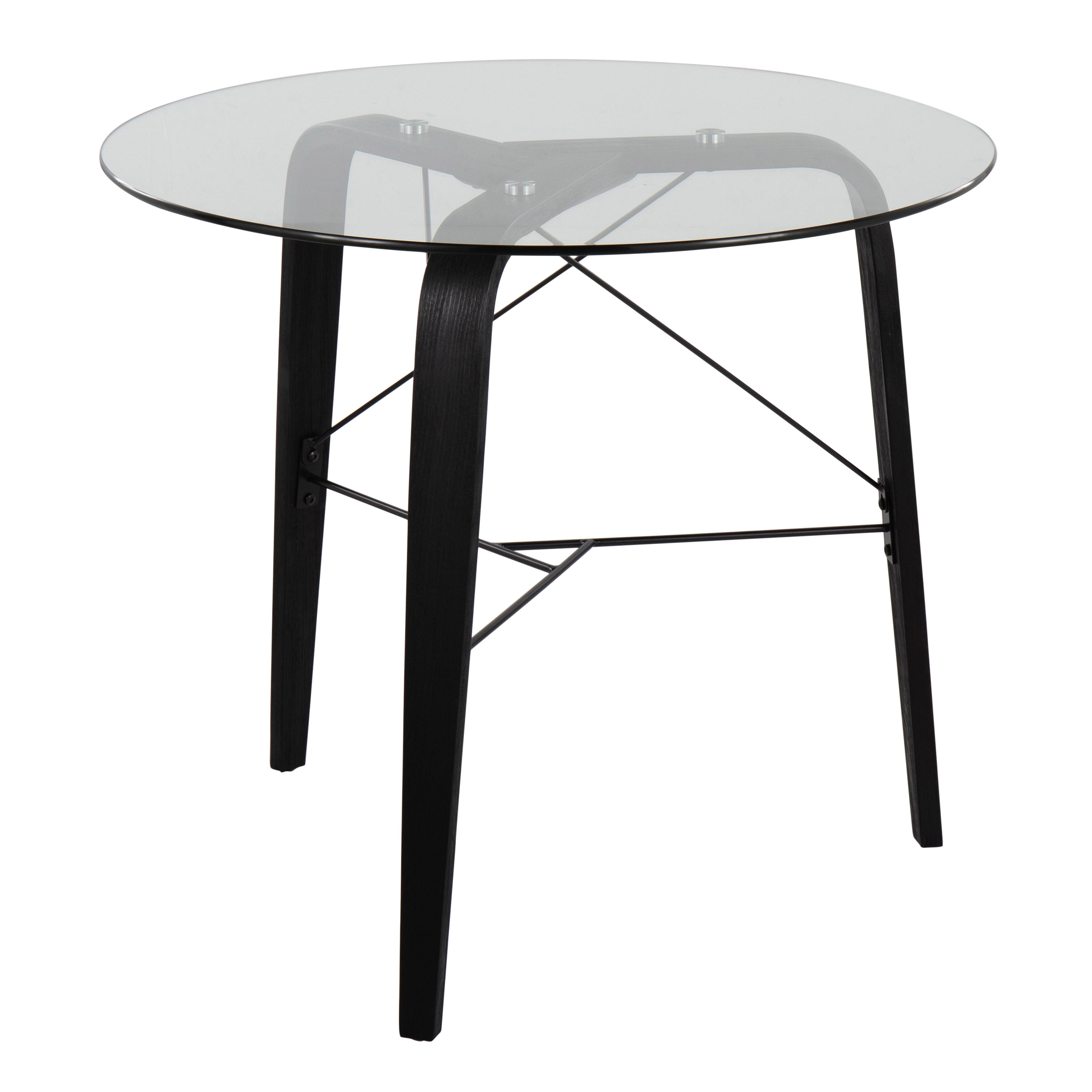 Dining Table Sets Trilogy Mid-Century Modern Round Dinette Table in Black Wood with Clear Glass ...