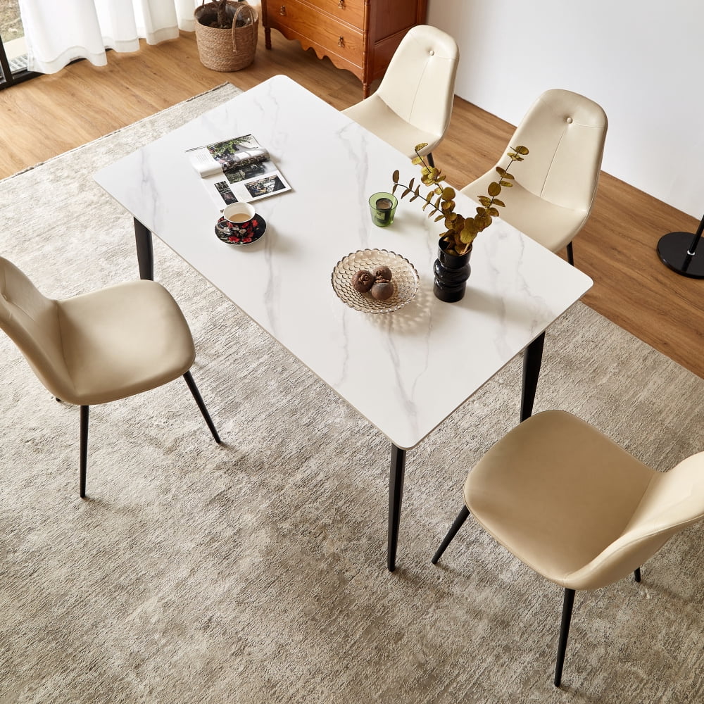 Dining Table Table 55" Rectangular White Kitchen Table with Porcelain ...