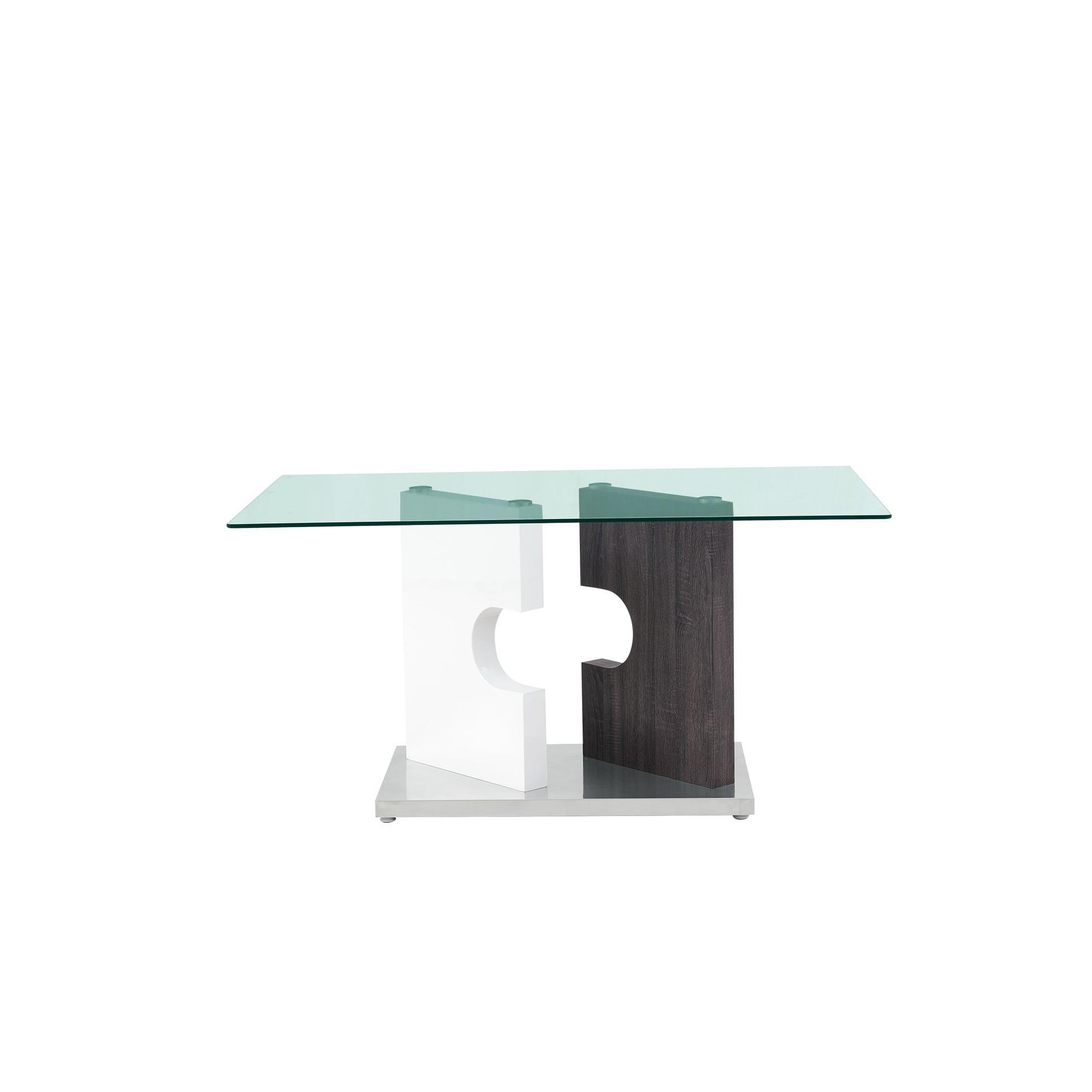Dining Table, Two-tone Pedestal Base With Stainless Steel Plate & Metal ...