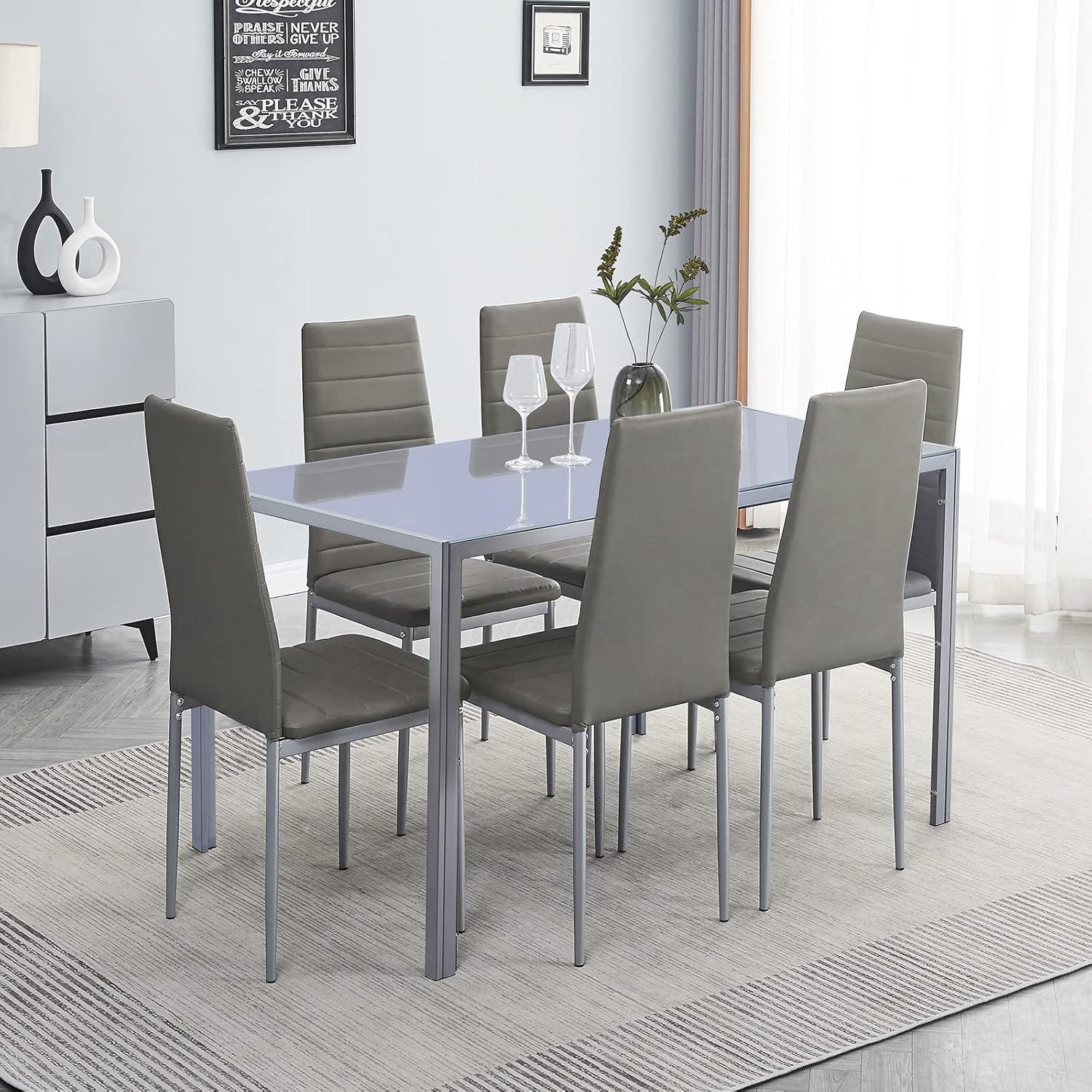 Dining Table and Chair 7 Pieces Set Dining Table Set for 6 Kitchen Room ...