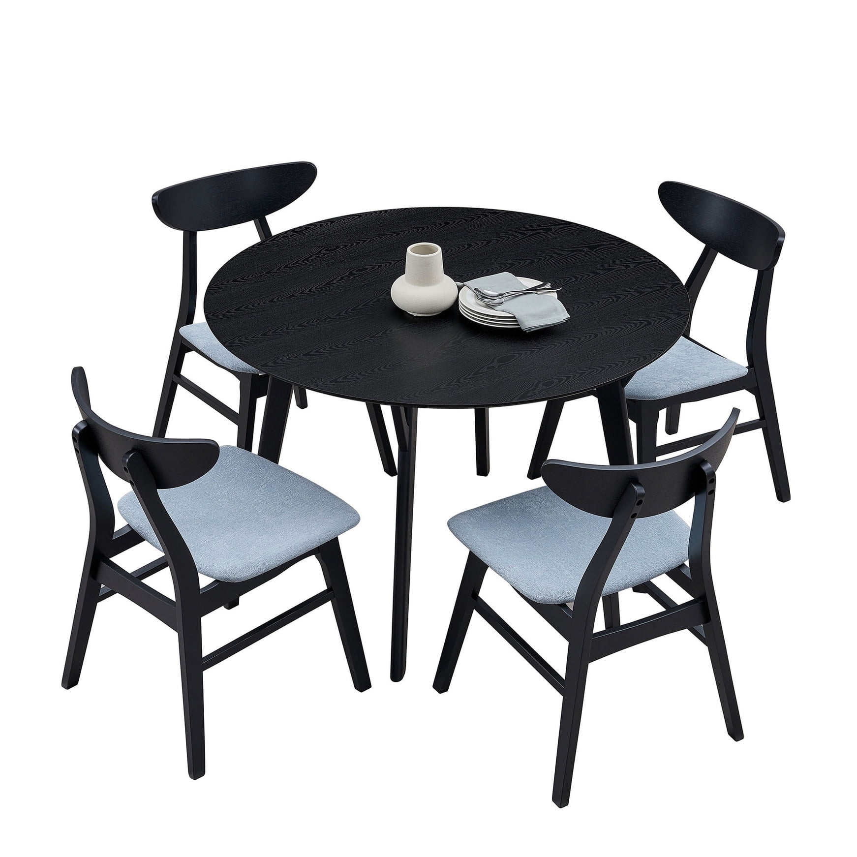 Dining Table and Chair Combo / Modern Design, Solid Rubber Wood, Black ...
