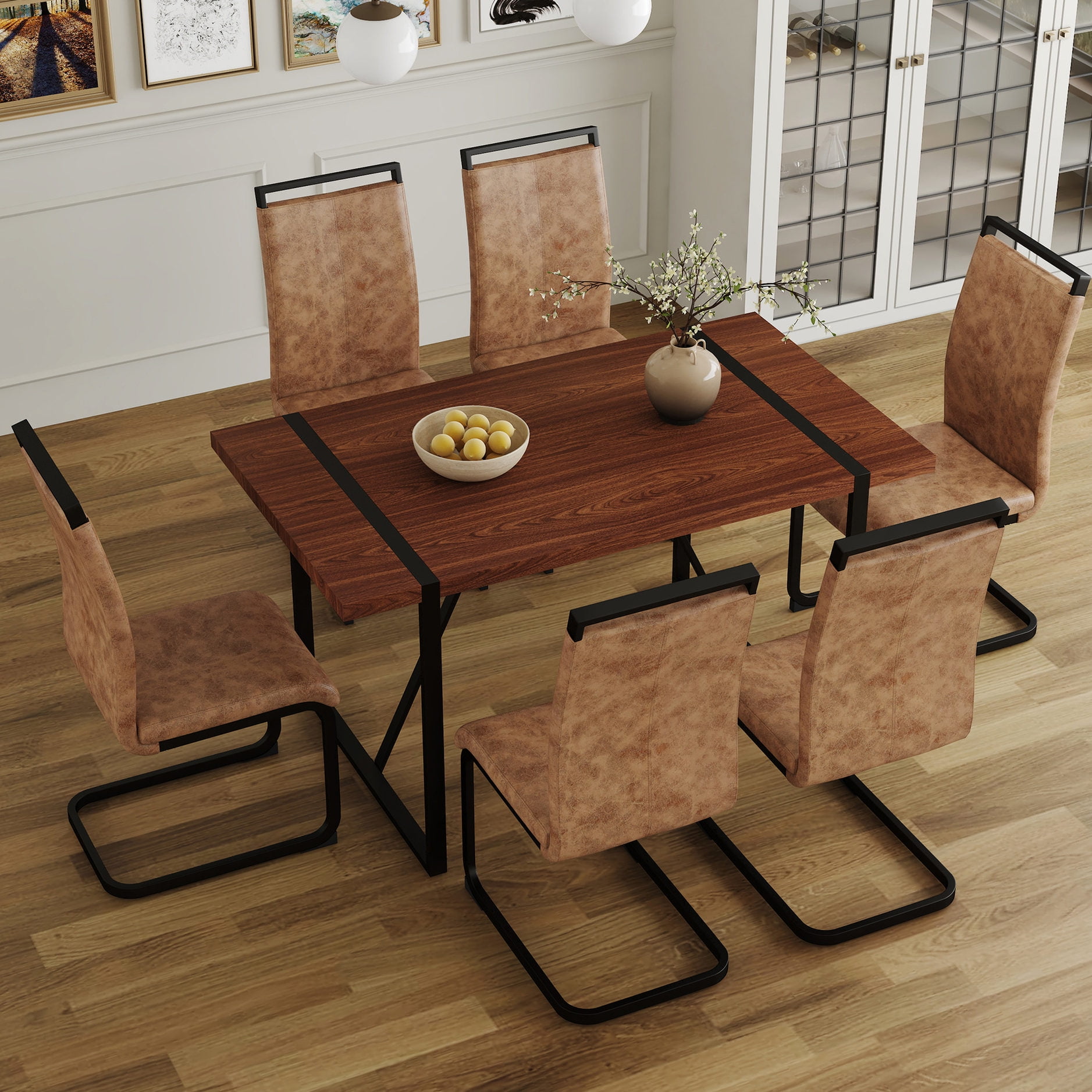 Dining Table and Chair Ensemble | Retro Style for Kitchen and Dining Spaces | MDF Tabletop and ...