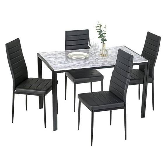 Dining Table and Chairs Set, Modern Rectangular Marble Table top with 4 ...