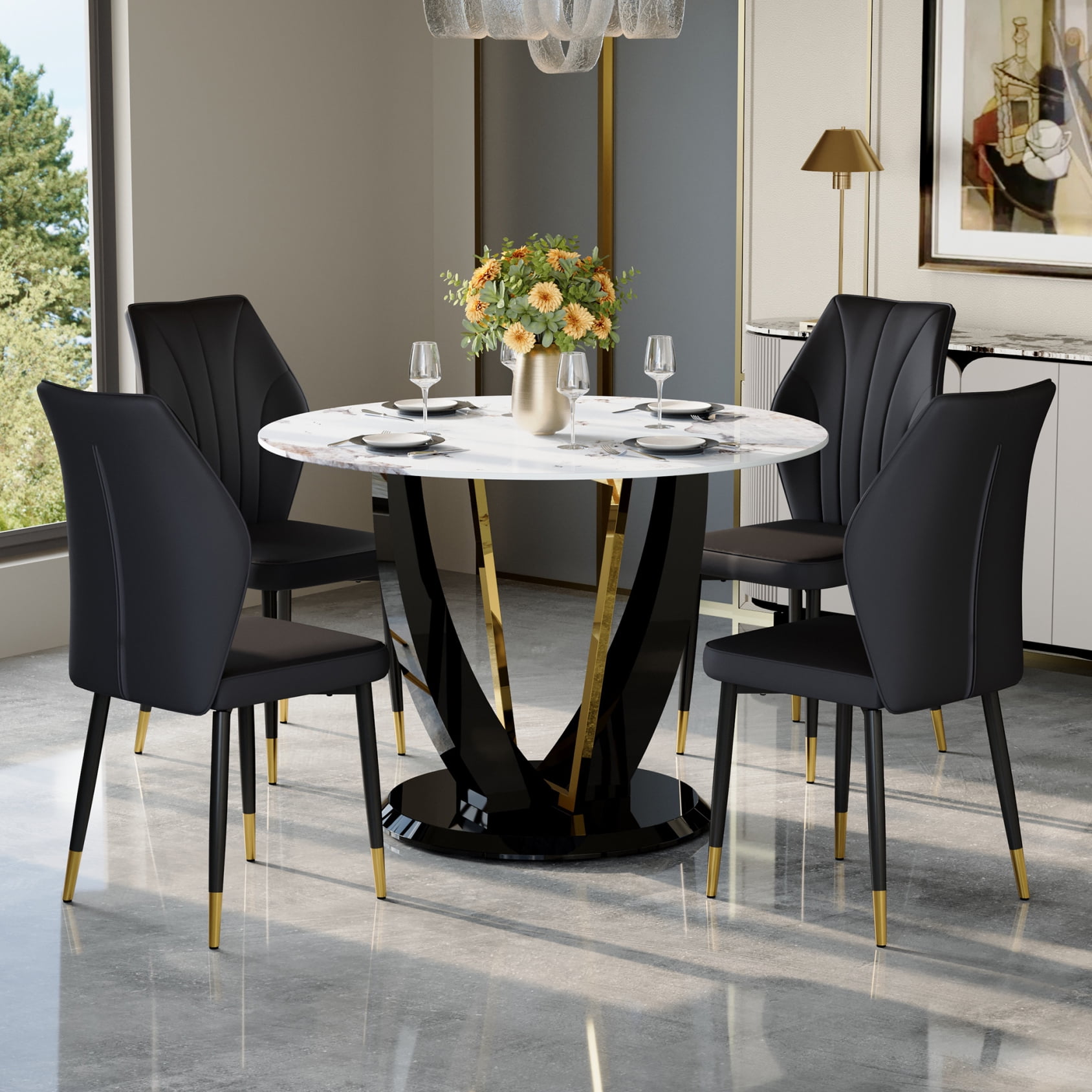 Dining Table and chairs set. A 42 Inch Diameter Round Tempered Glass ...