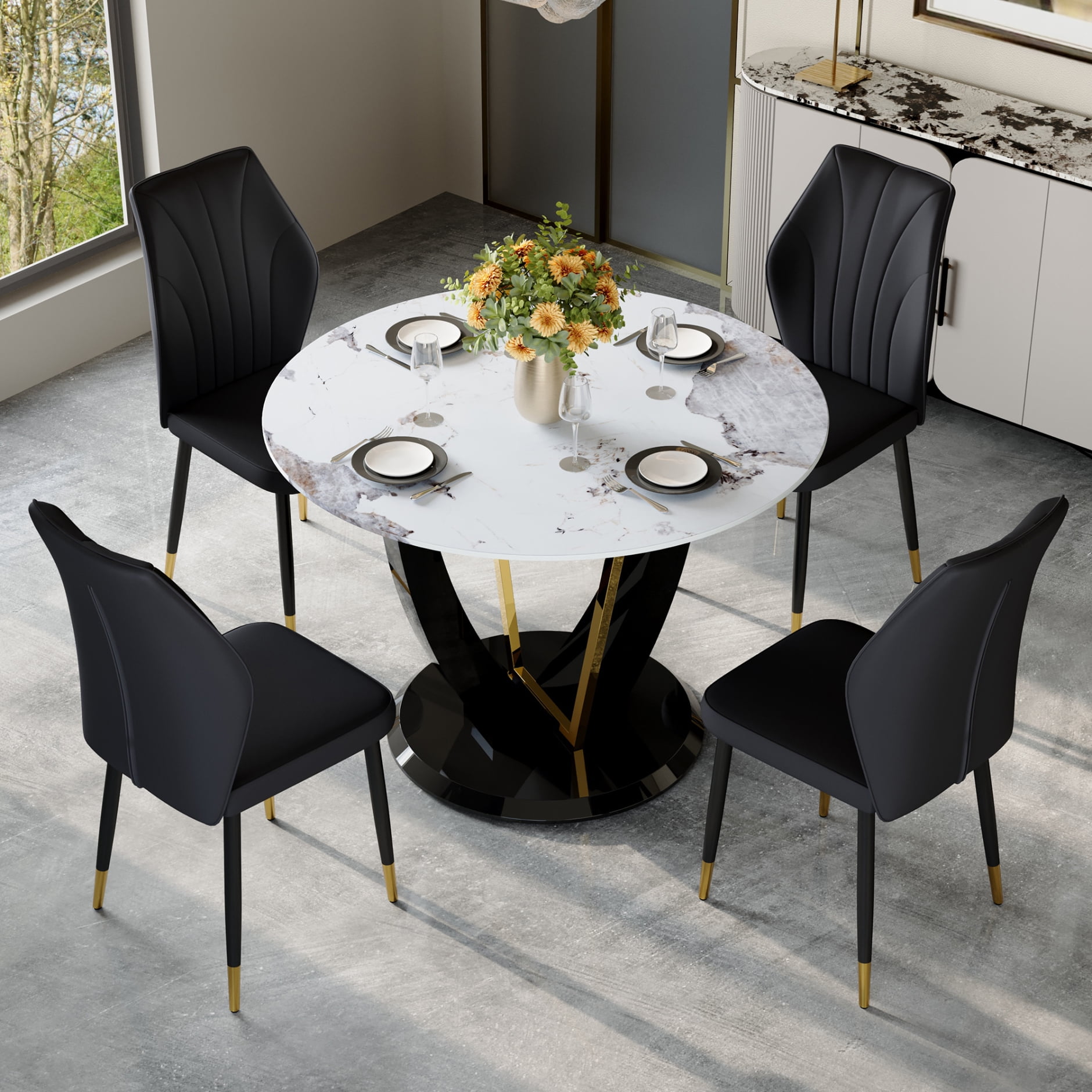 Dining Table and chairs set. A 42 Inch Diameter Round Tempered Glass ...