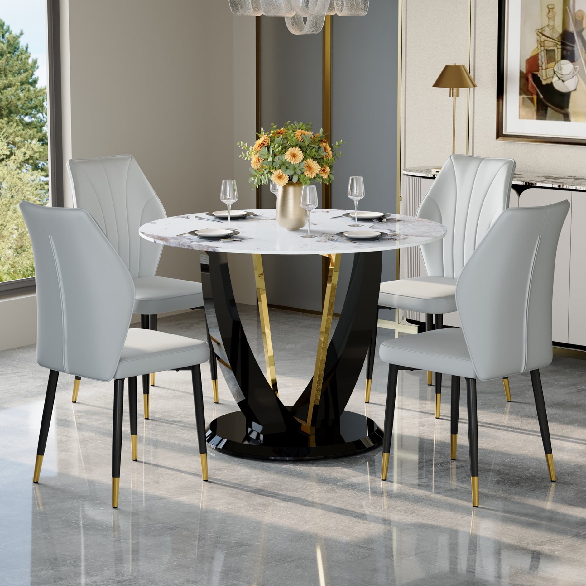 Dining Table and chairs set. A 42 Inch Diameter Round Tempered Glass ...