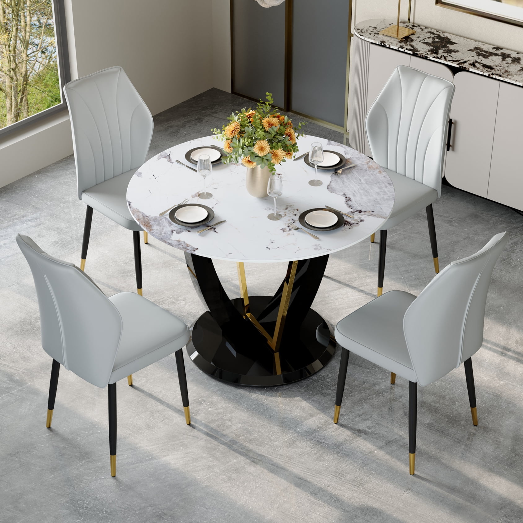 Dining Table and chairs set. A 42 Inch Diameter Round Tempered Glass ...