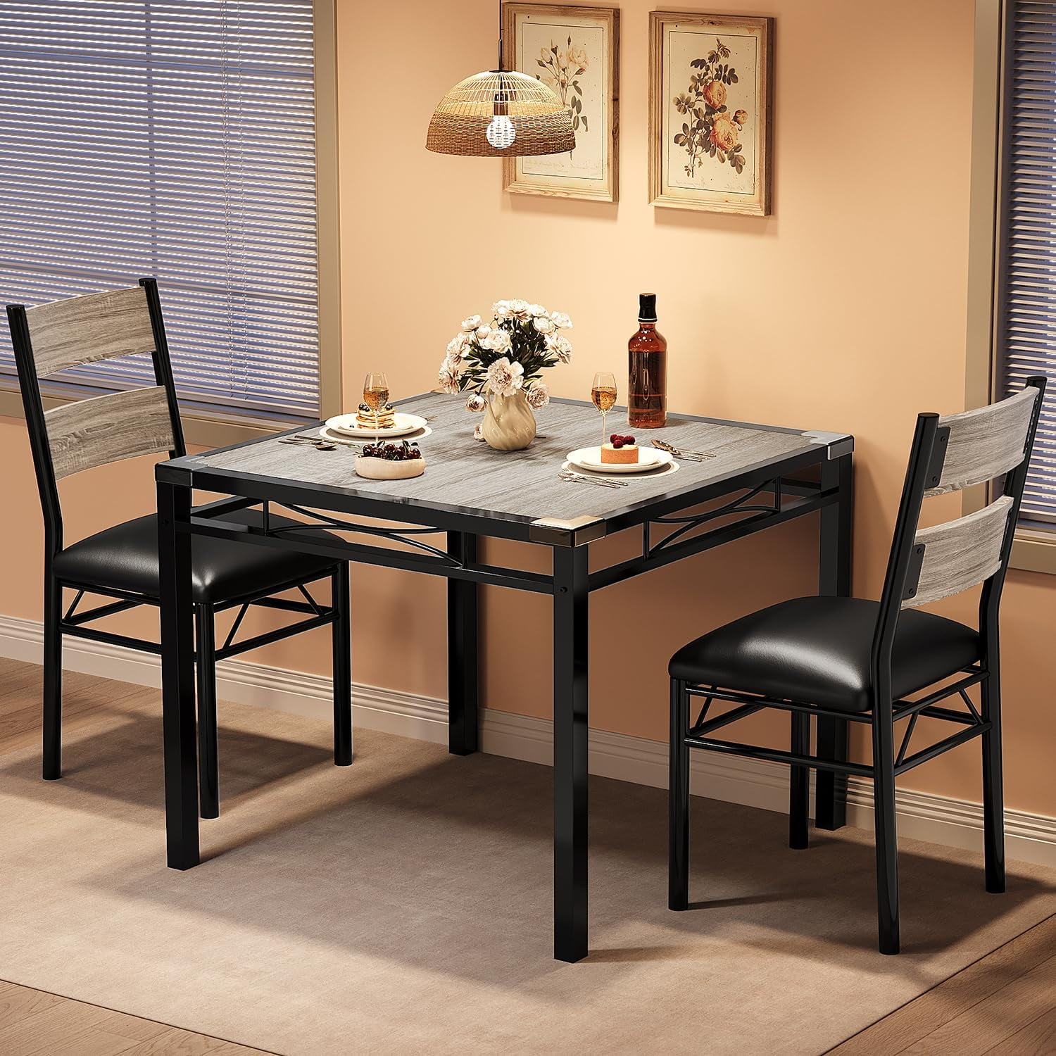 Dining Table for 2, 3 Piece Kitchen & Dining Room Sets for Small Space ...