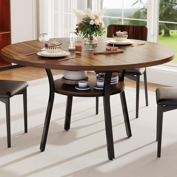 Dining Table for 4, 47 Inch Kitchen Table, Round Dining Room Table with ...