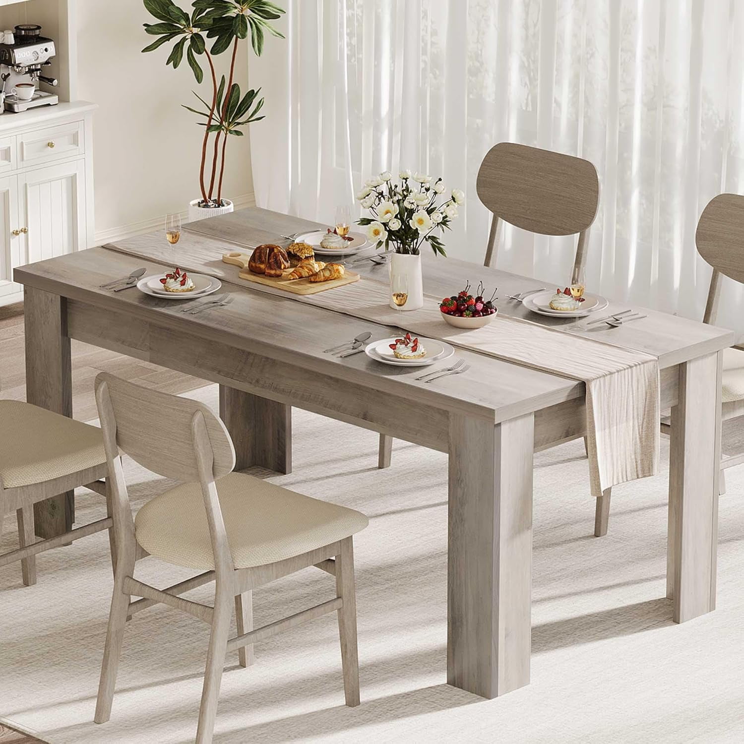 Dining Table for 4-6,Farmhouse Kitchen Table with Large Tabletop ...
