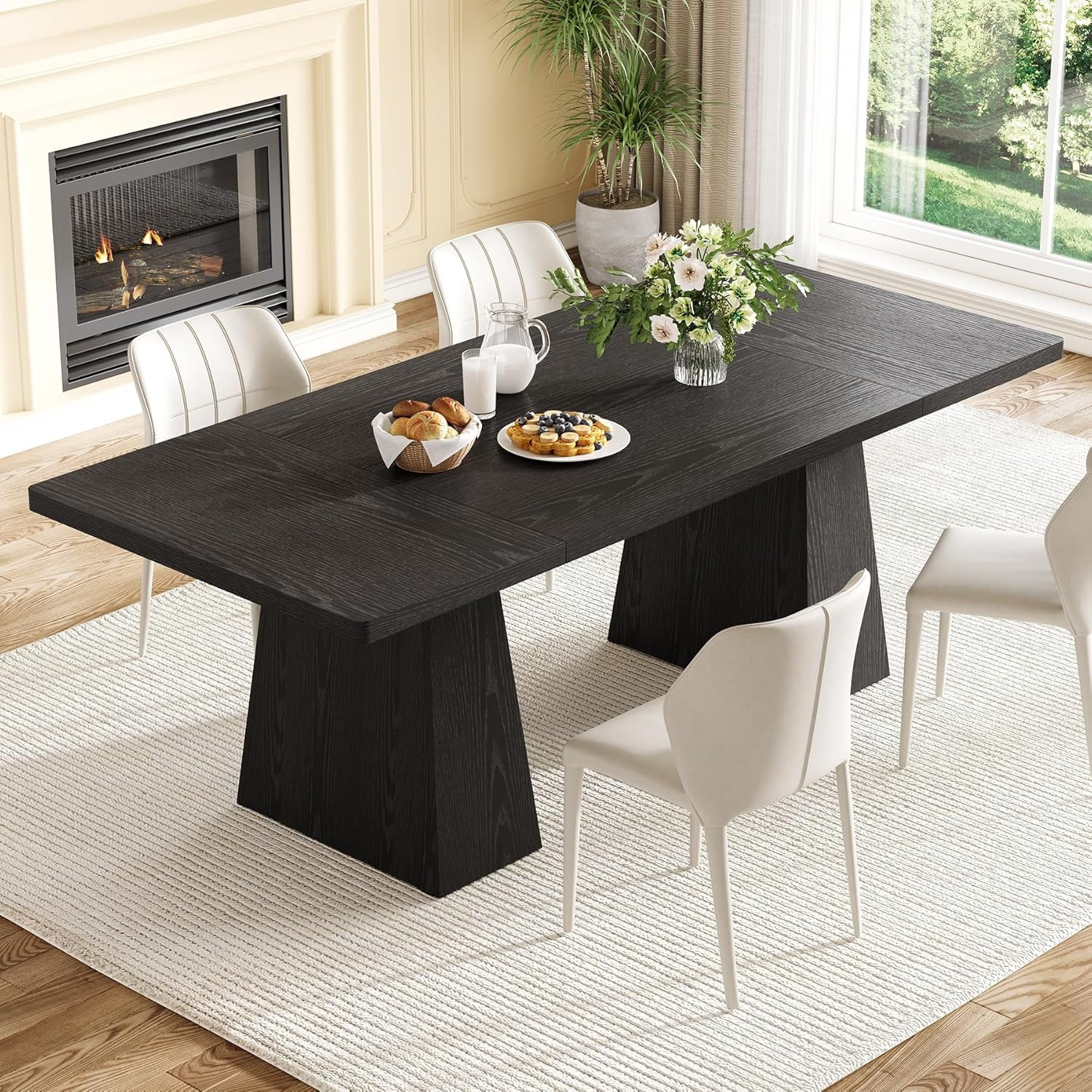 Dining Table for 4-6 People, Wooden Table, Rectangle Furniture with ...