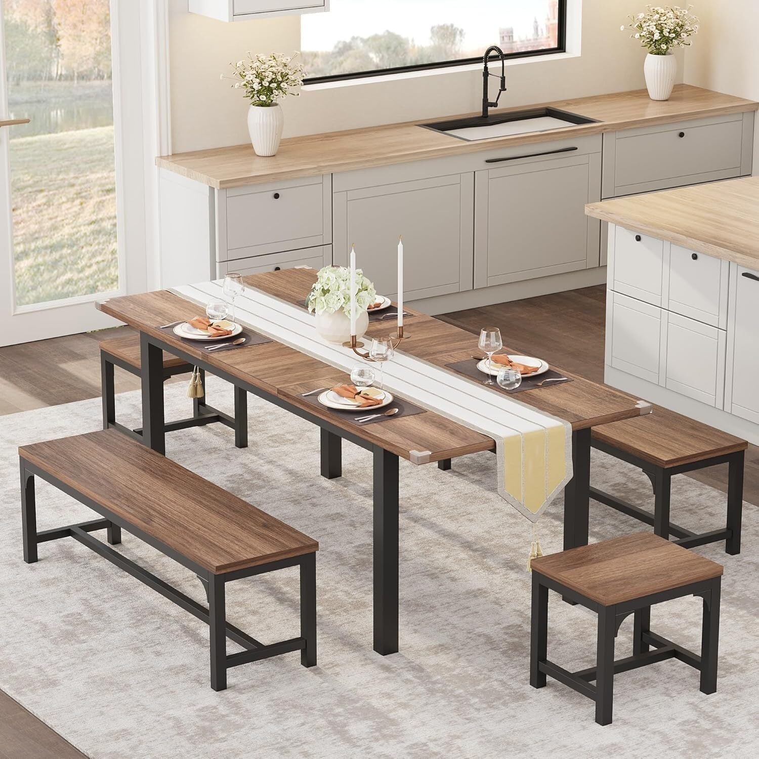 Dining Table for 6-8,63" Large Extendable Dining Room Table for 6 ...