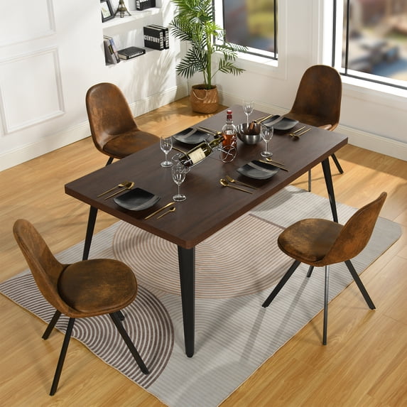 Dining Table for 6, Brown Wood Grain Tabletop Matte Flat Iron Legs ...