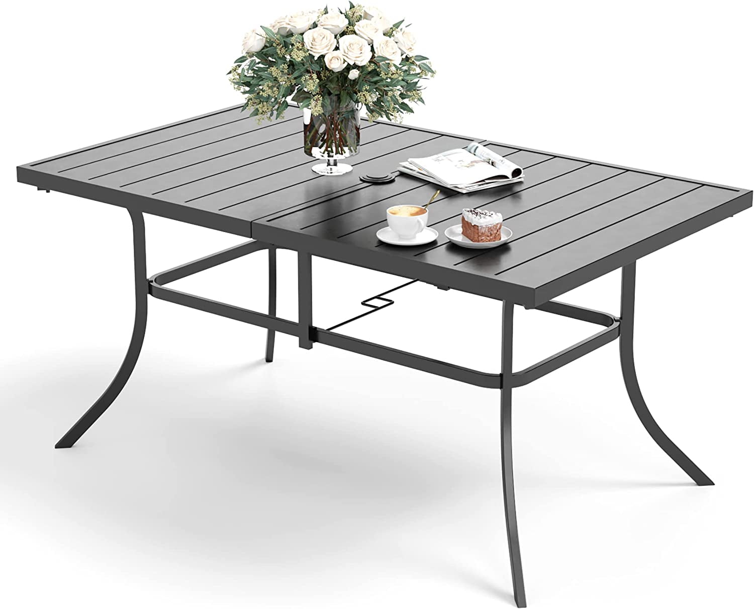 Dining Table for 6, Rectangle Table with Umbrella Hole,E-Coating and ...