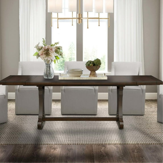 Dining Table with Extension Leaf, Brown Finish, Seats 6-8 - Walmart.com
