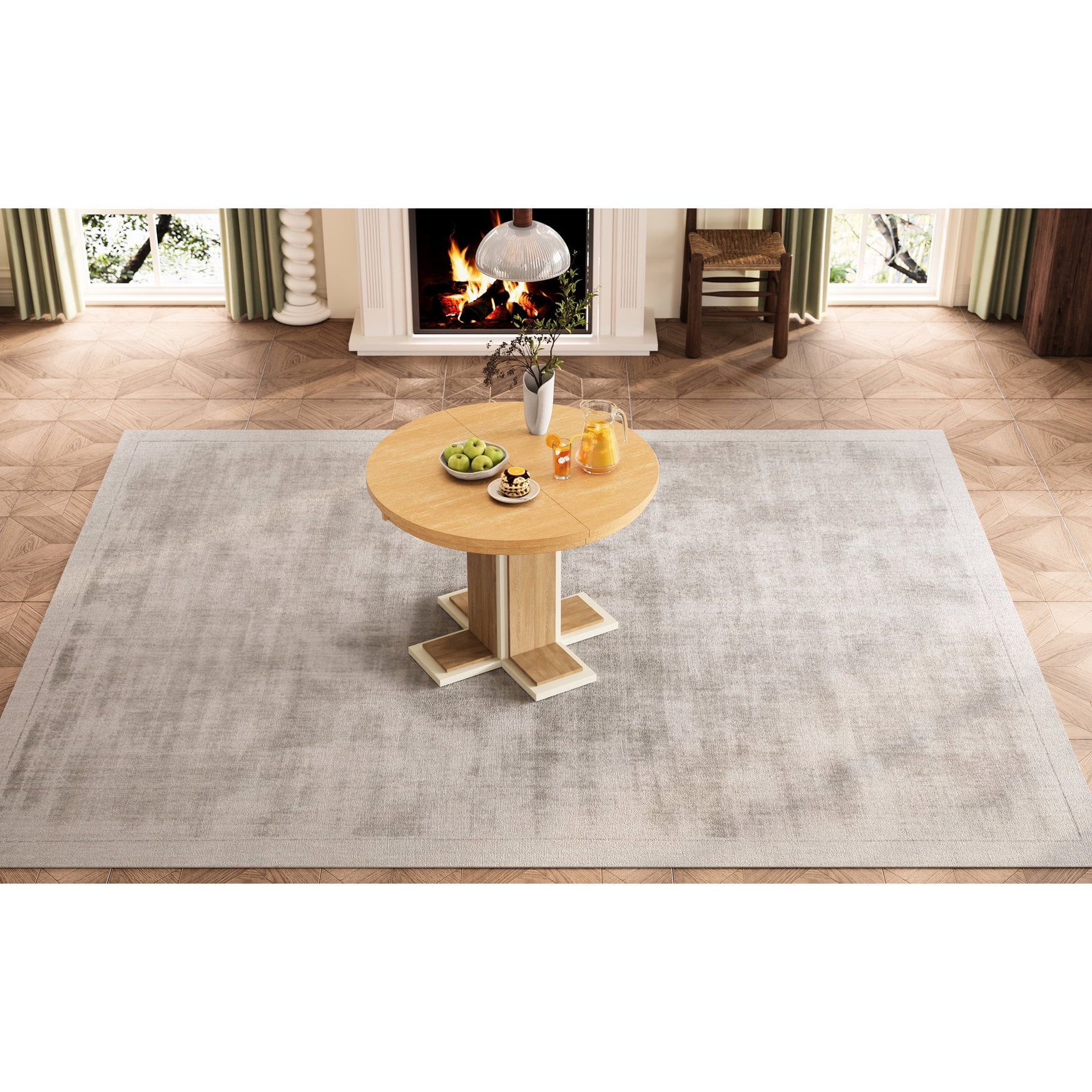 Dining Table with Removable Leaf / 42 - 58 inches, Retro Design, Solid ...