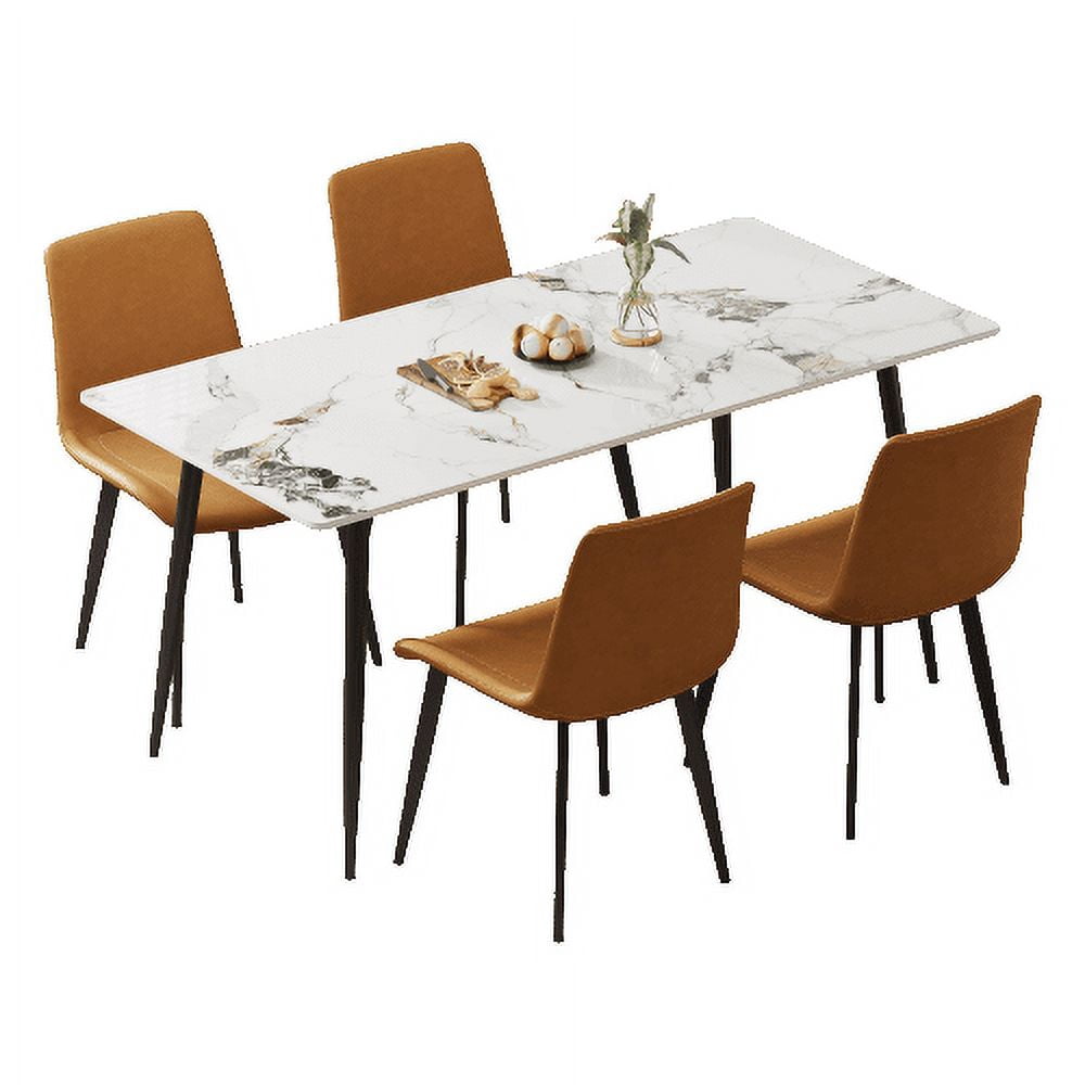 Dining Table with Sintered Stone Tabletop and Metal Legs, 63 ...