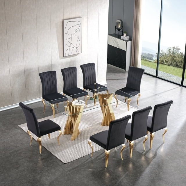 Ssline Dining Table with Tempered Glass Top Gold Mirror Finish ...