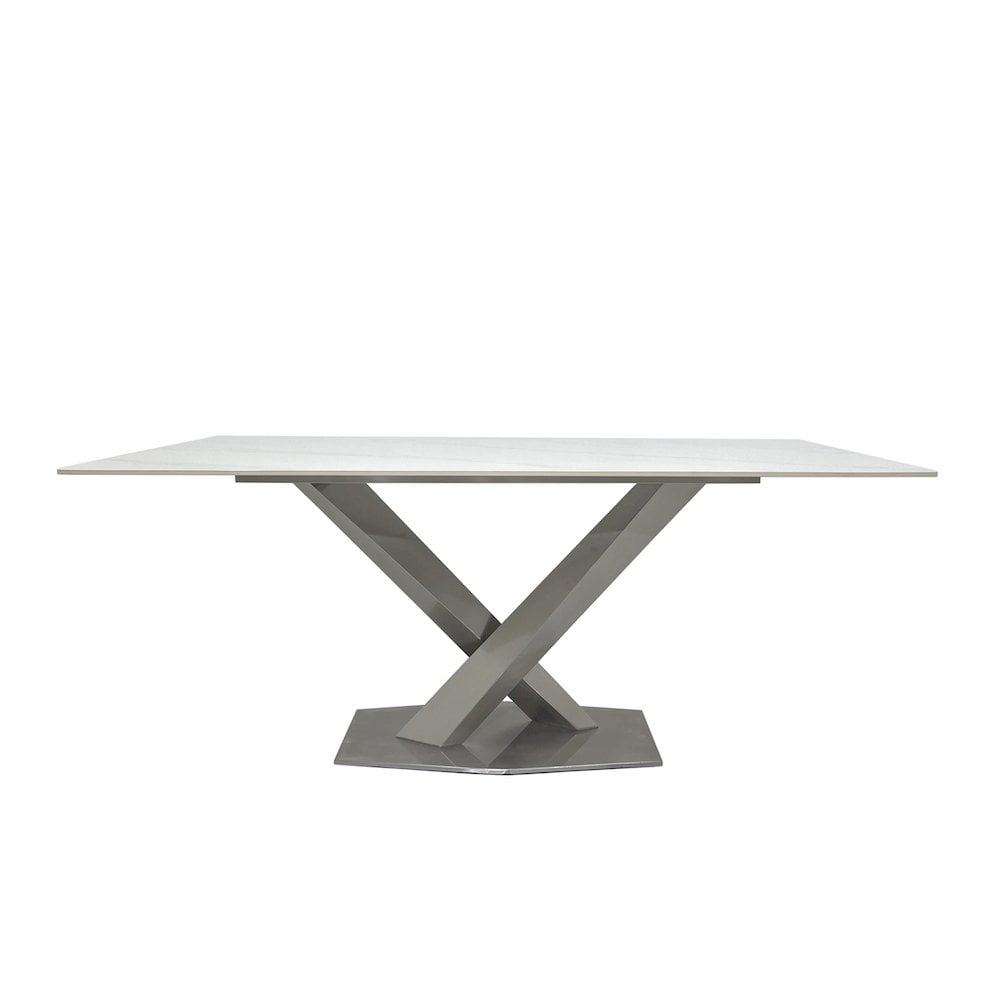 Dining Table with White Slate Marble Top and Matte Silver Base ...