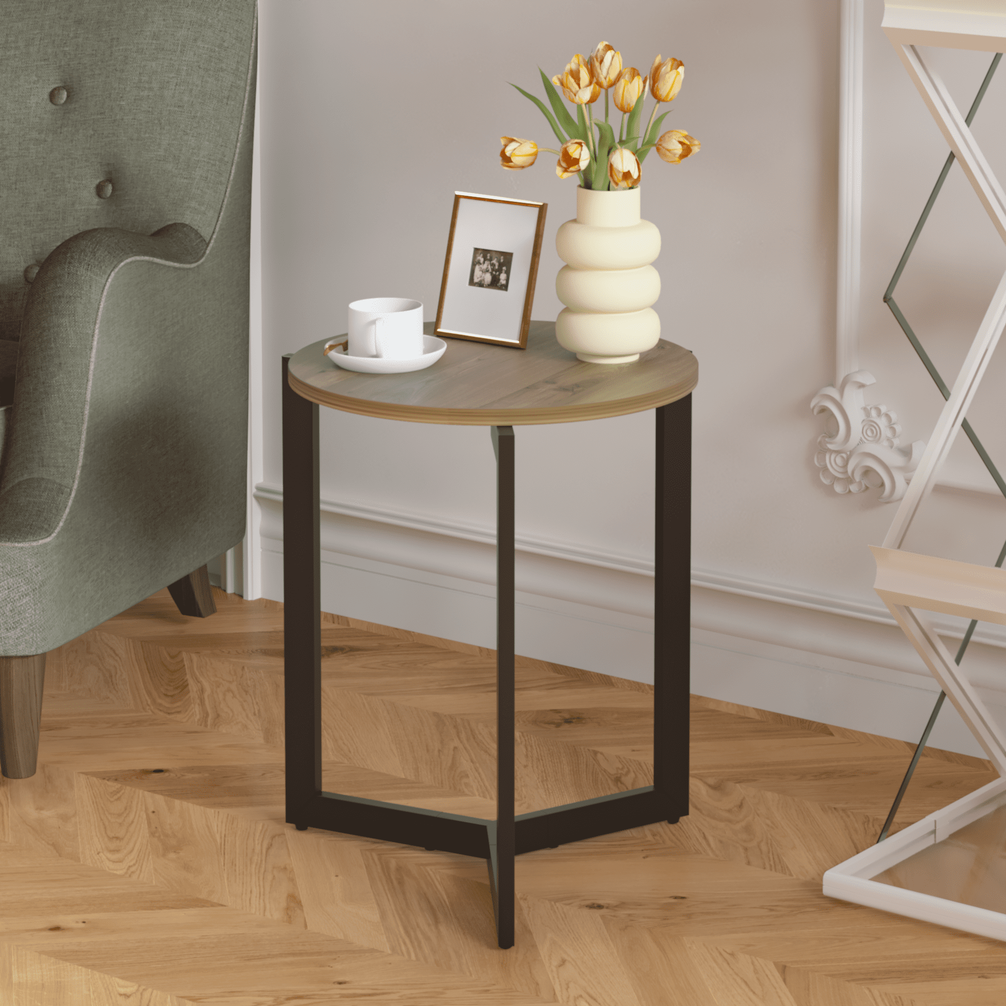 Dining Tables 19.68''H Round Side Table, Round Accent End Table with ...