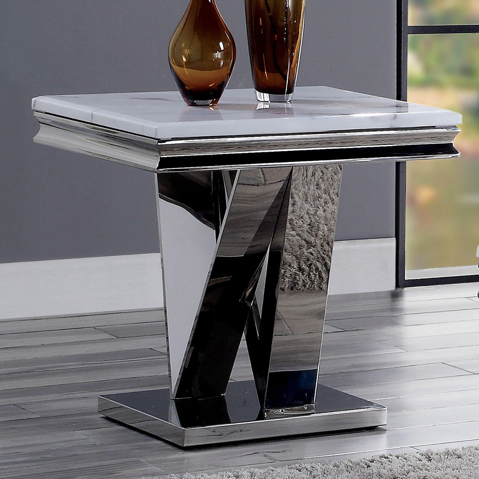 Dining Tables 1pc End Table Modern Glam Style 18mm Faux Marble On Top ...