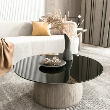 Gymax 2-Tier 24'' Round Coffee Table w/ Oval Swivel Brackets & Reeded ...