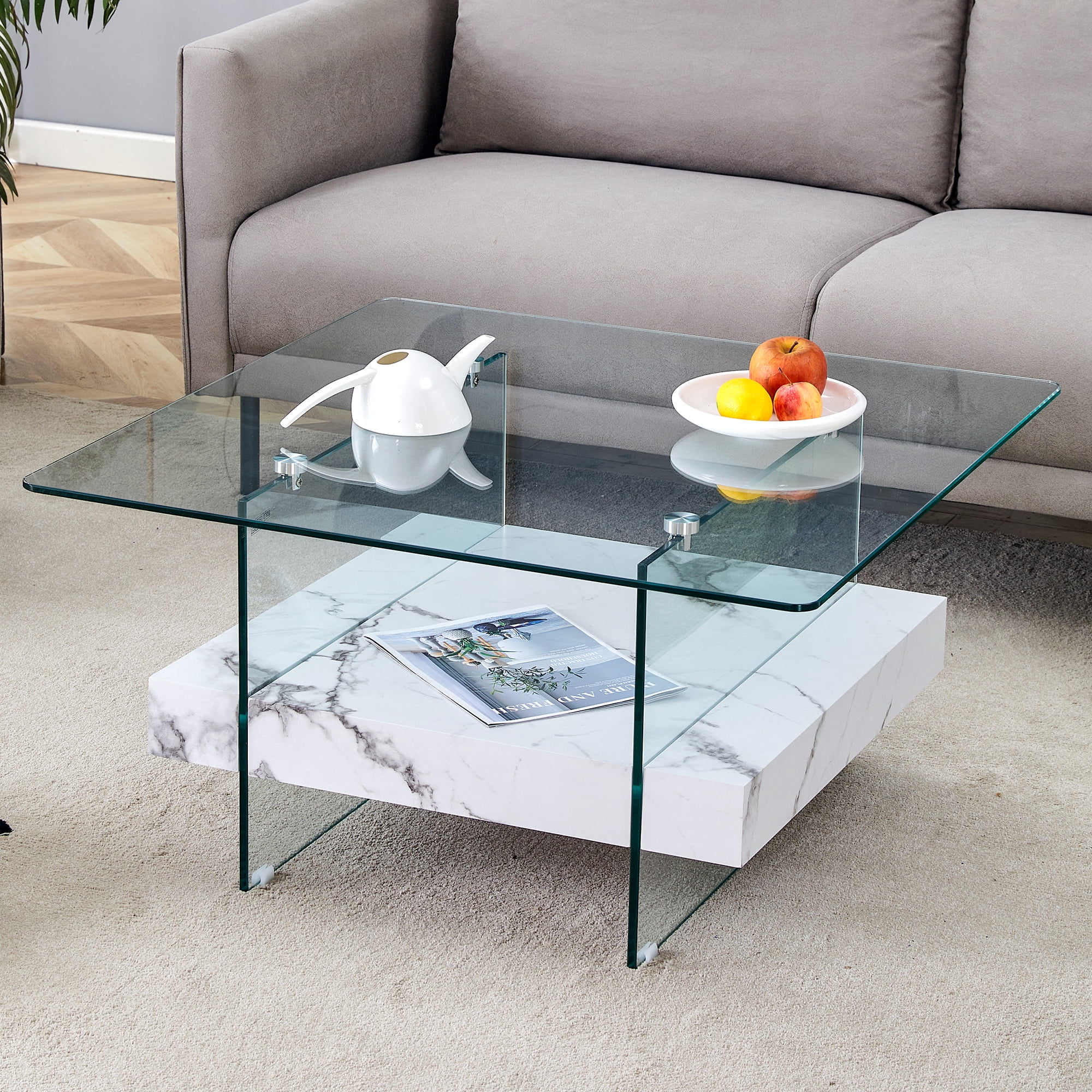 Dining Tables 31.4 Inch Modern Two-Tier Square Coffee Table - An ...