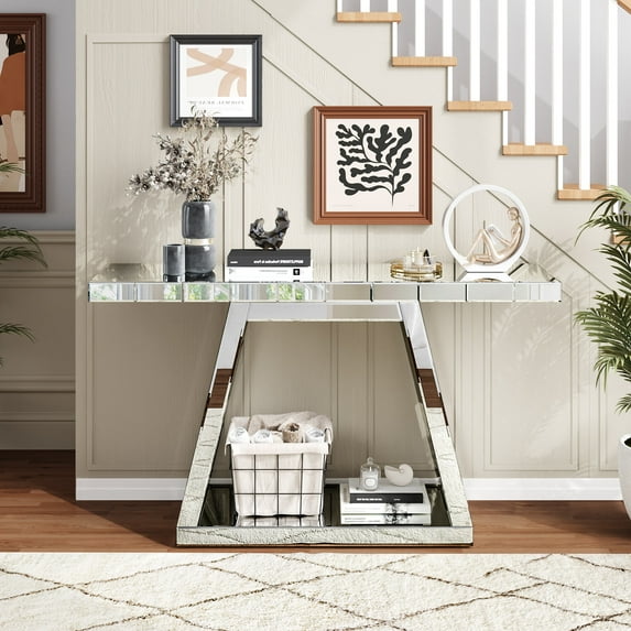 Dining Tables 55.9" Modern Luxe Full-Body Mirror Entryway Table with ...