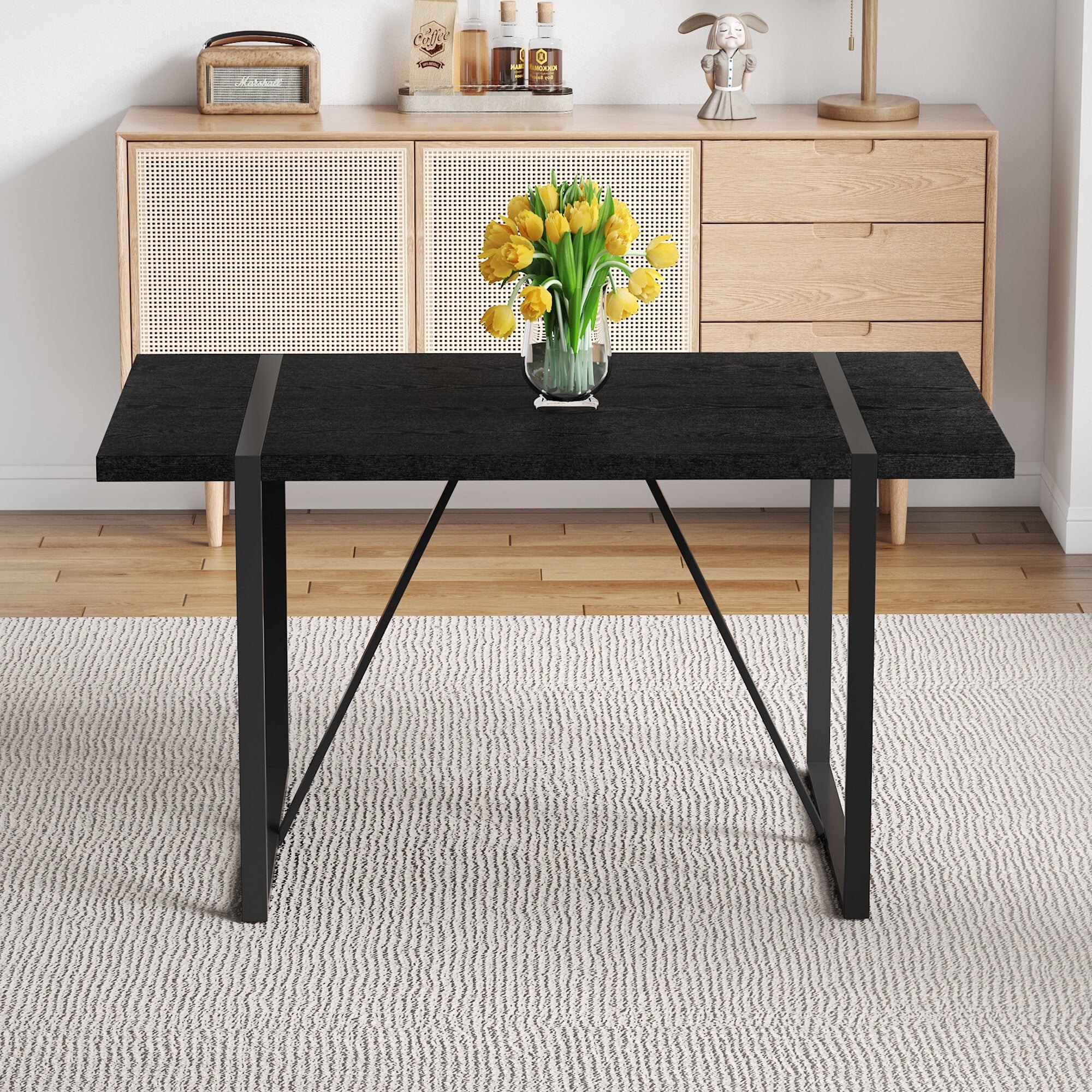 Dining Tables A 55-Inch minimalist retro rectangular dining table with ...