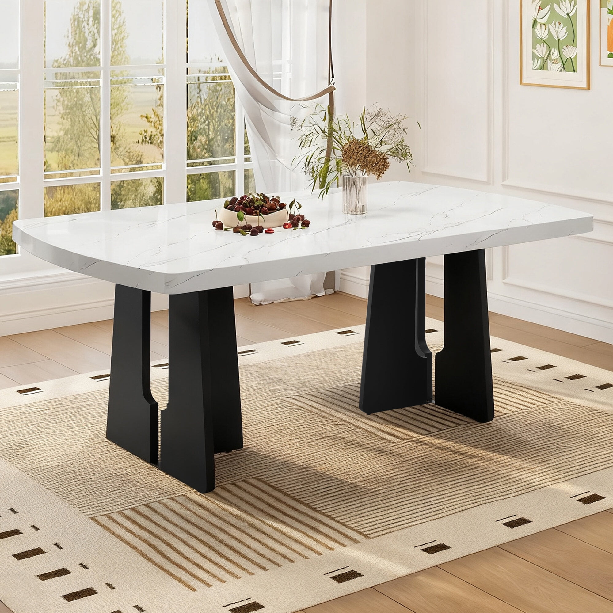 Dining Tables 63" Modern Faux Marble Dining Table - Black/White Marble ...