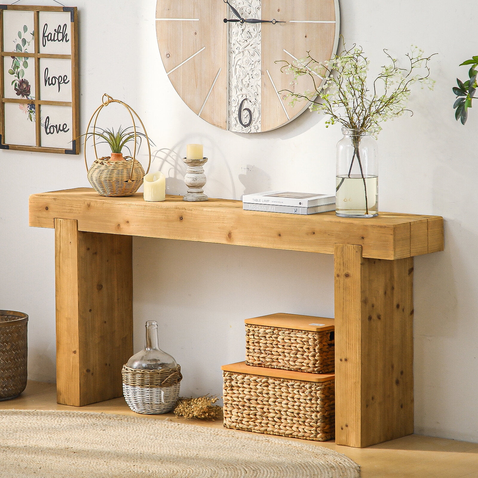 Dining Tables 63" Solid Wood Console Table – Rustic Farmhouse Sofa ...