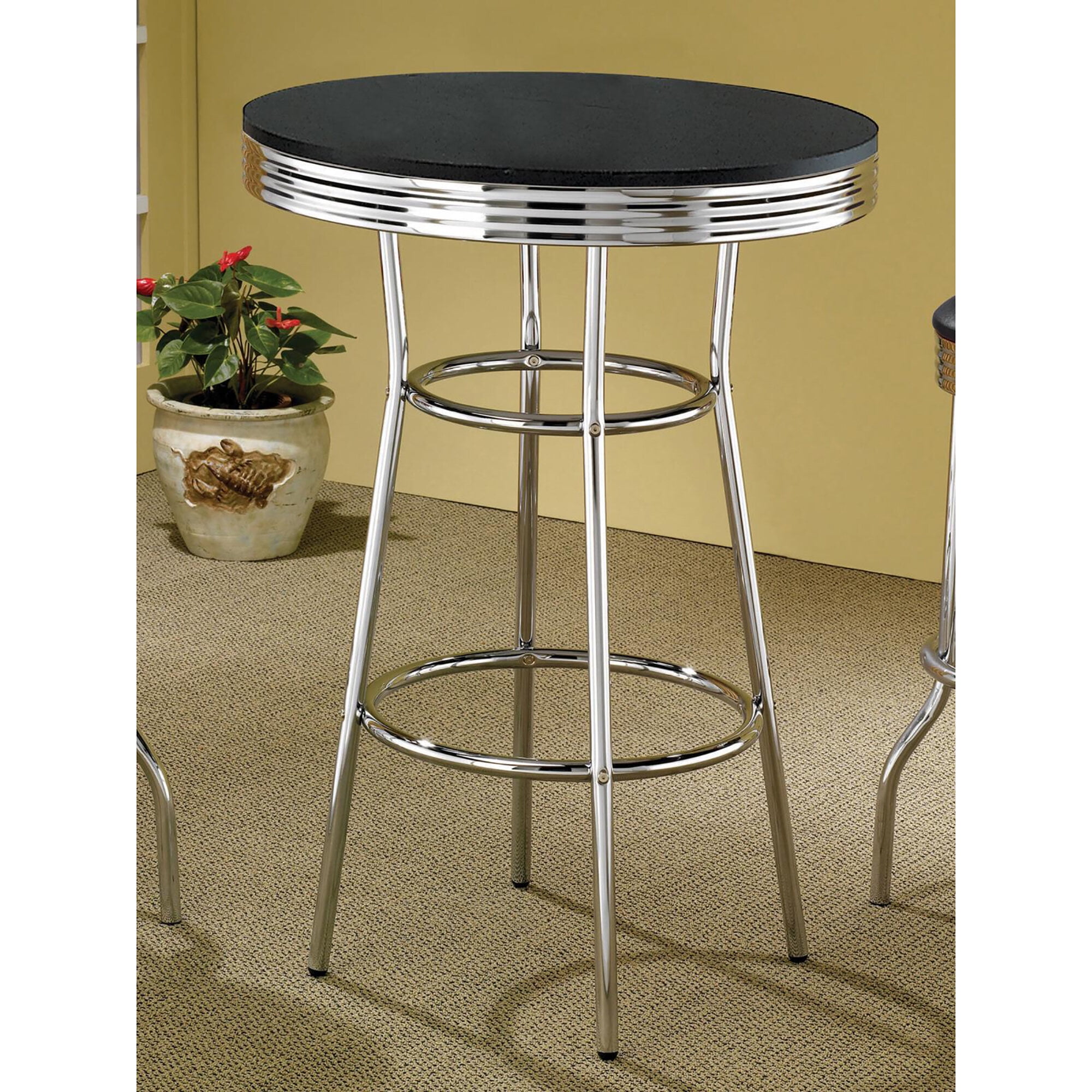 Dining Tables, Black and Chrome Round Bar Table, Black Modern Dining ...
