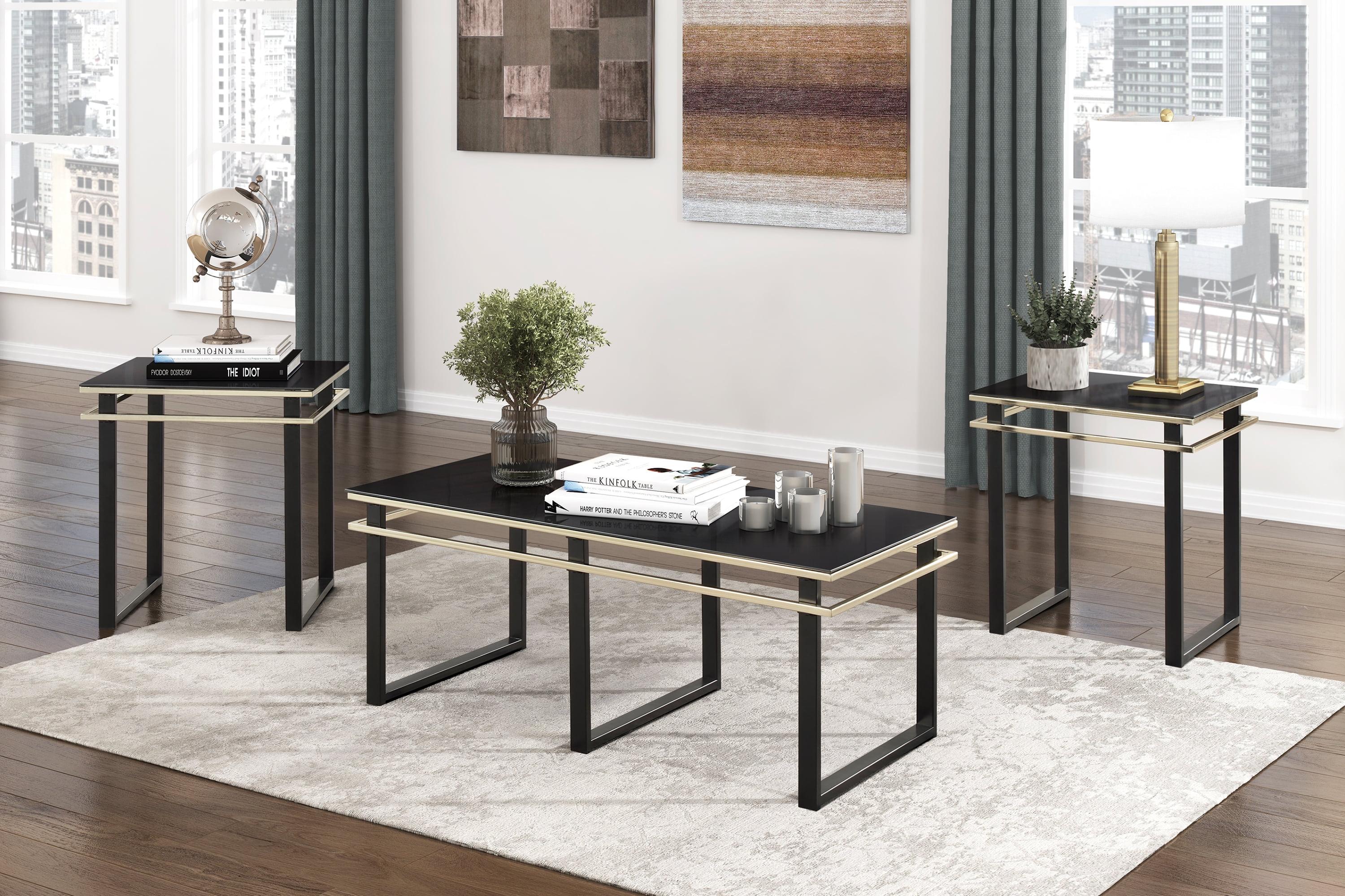 Dining Tables Black Coffee Table and End Tables Set Occasional 3pc ...