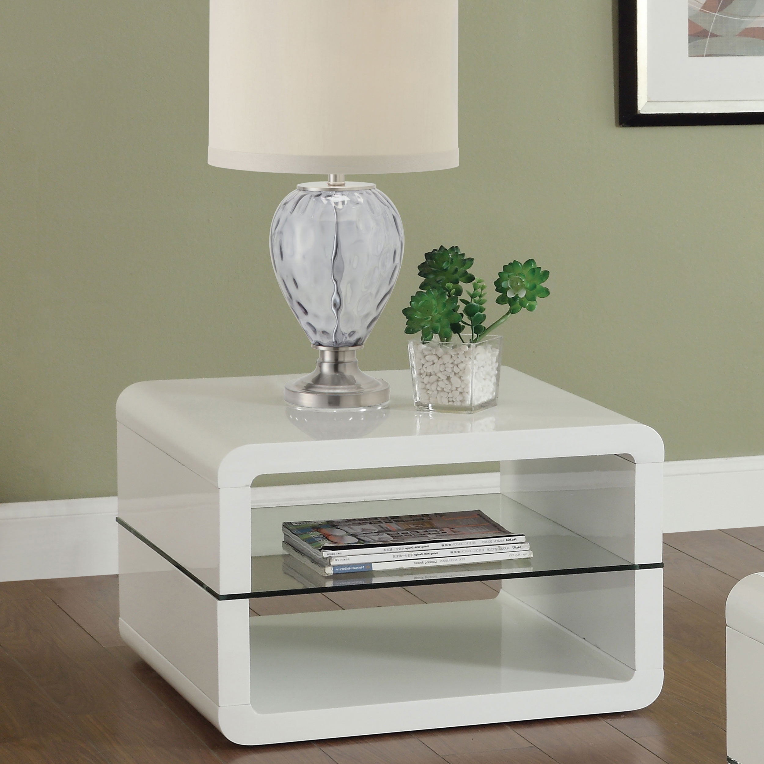 Dining Tables Emerson White High Gloss 1-Shelf Rectangular Side End ...