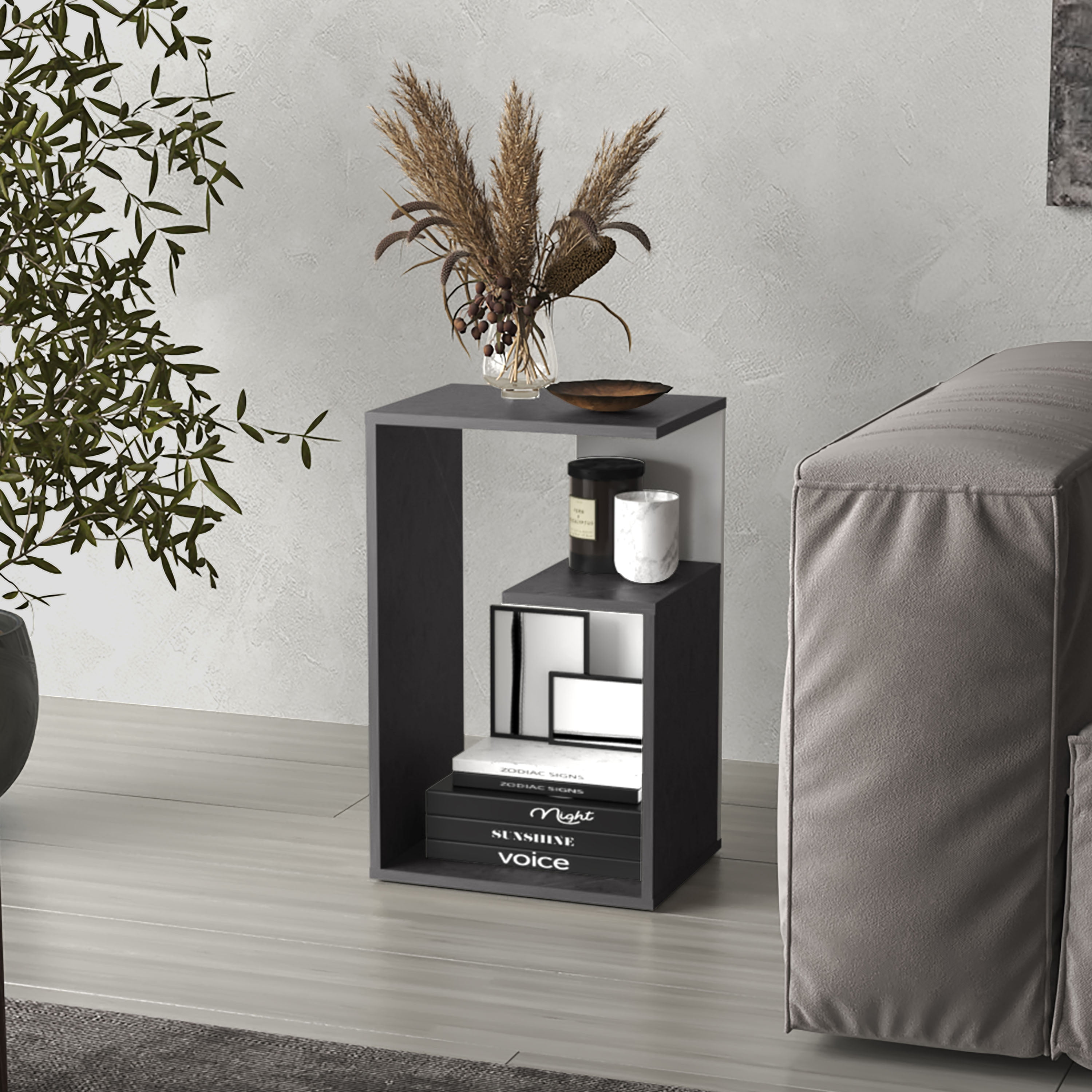 Dining Tables Everet 25" High 3-Tier Open Shelf Side Table, Onix ...