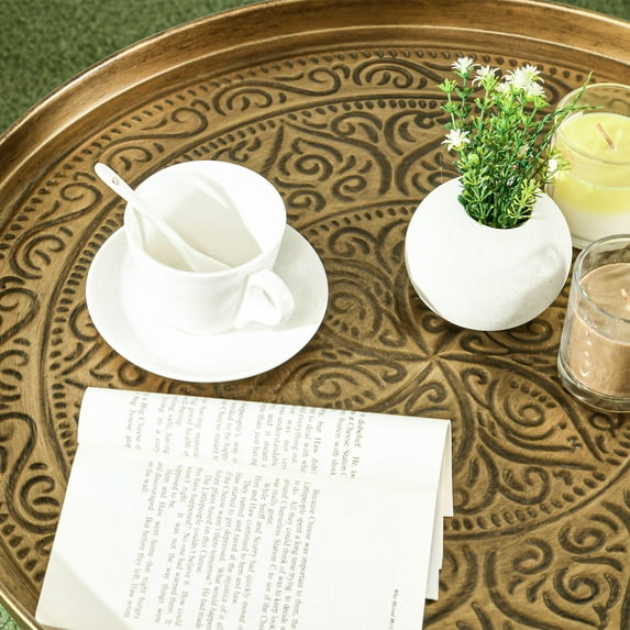 Dining Tables HOMCOM 24" Round Coffee Table with Hammered Tray Top ...