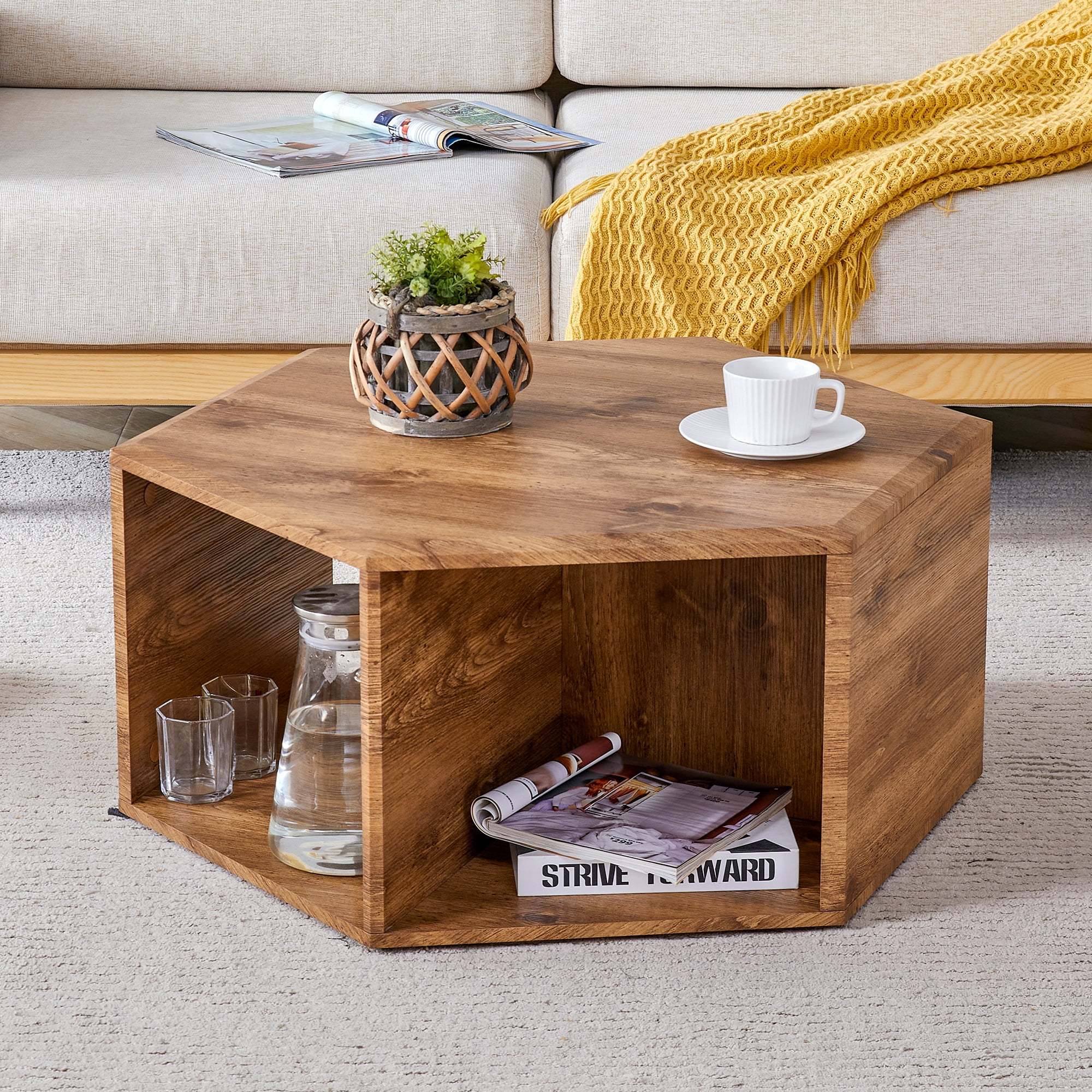 Dining Tables Hexagonal MDF coffee table, characteristic wood grain ...