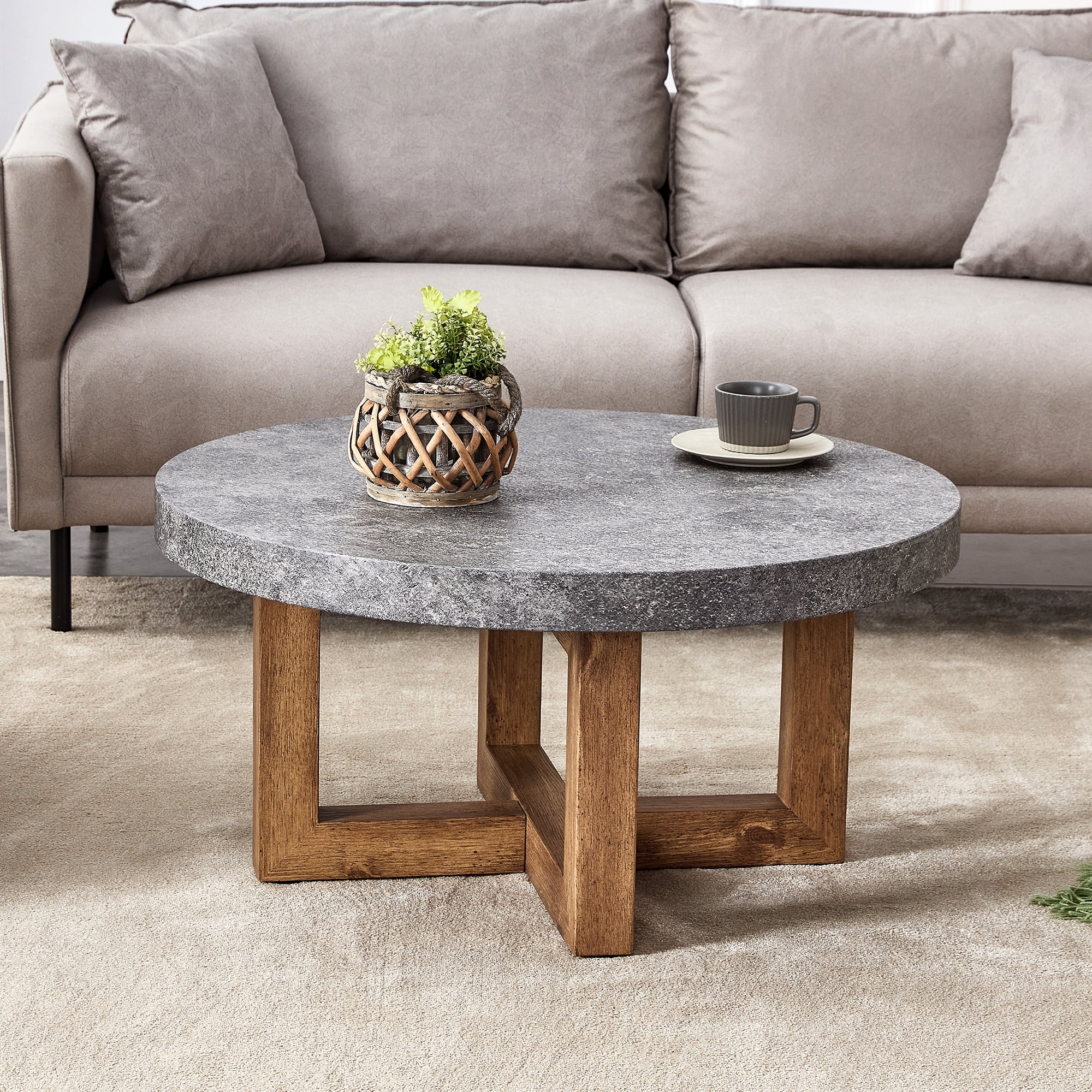 Dining Tables Modern Gray Texture MDF Round Coffee Table - 31.4" Diameter.A modern retro ...