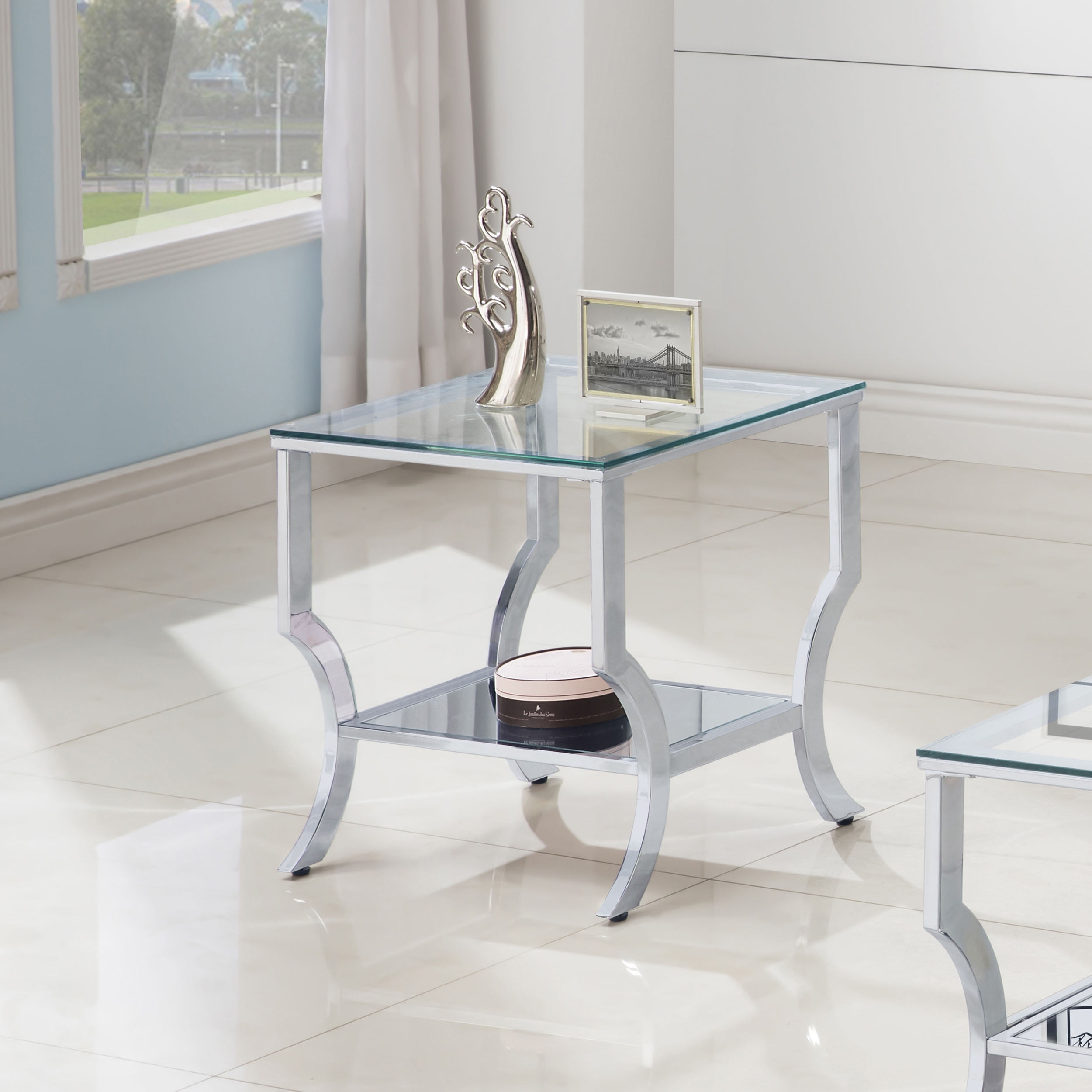 Dining Tables, Porch & Den Chrome Glass Square Top End Table, Chrome Coffee Tables,Glass+Metal ...