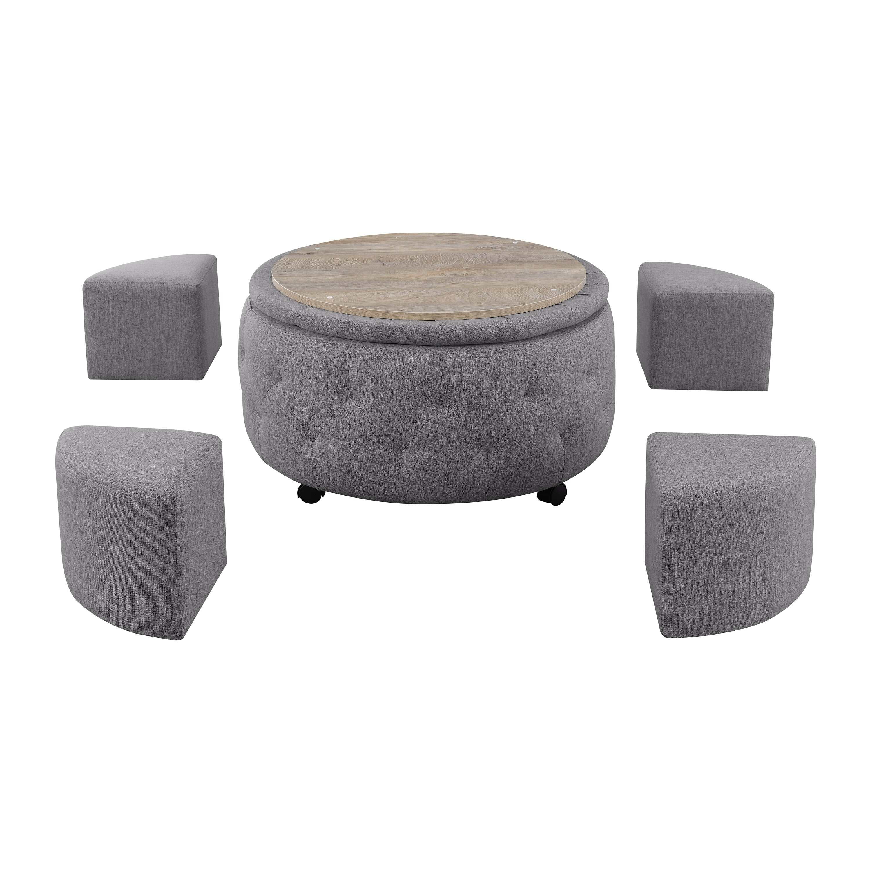 Dining Tables Round Rolling Storage Ottoman with Reversible Tray Top ...