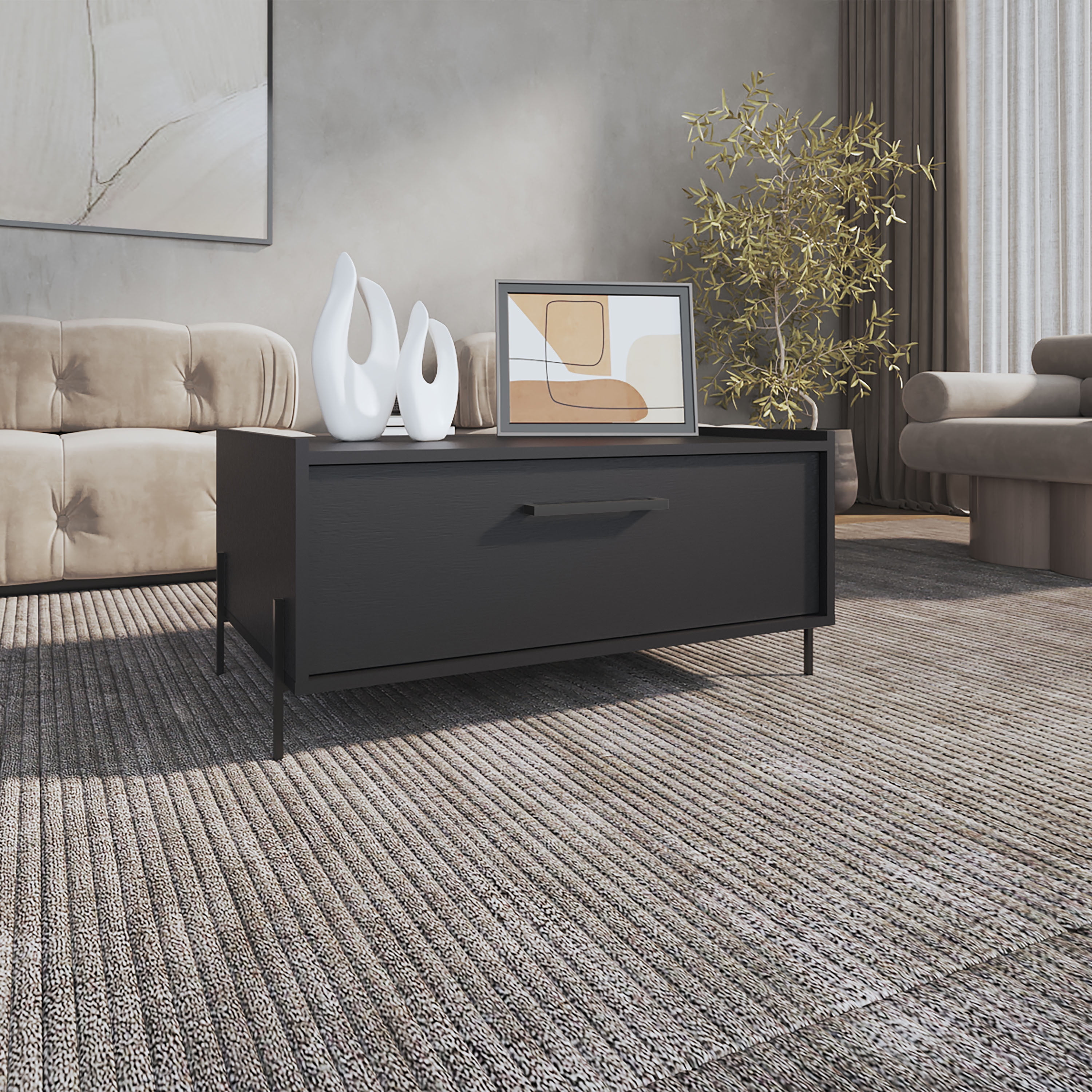 Living Room Cabinets Shan 15"High Minimalistic Coffe Table with Pull ...