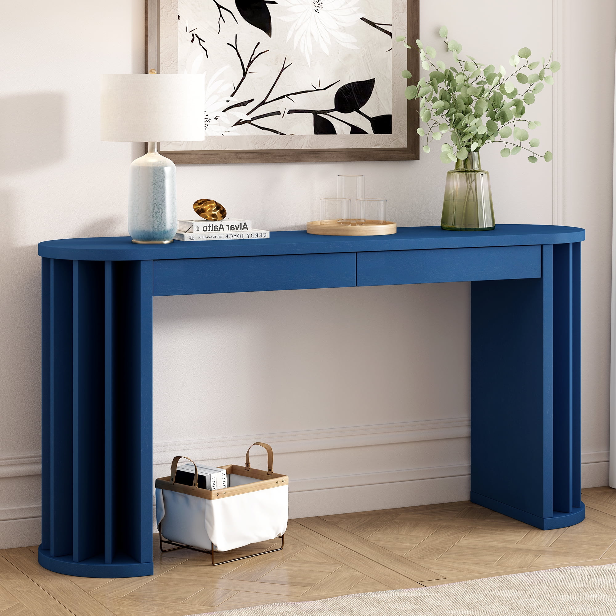 Dining Tables U_Style 59-inch Long Console Table,Oak Veneer Sofa Table ...