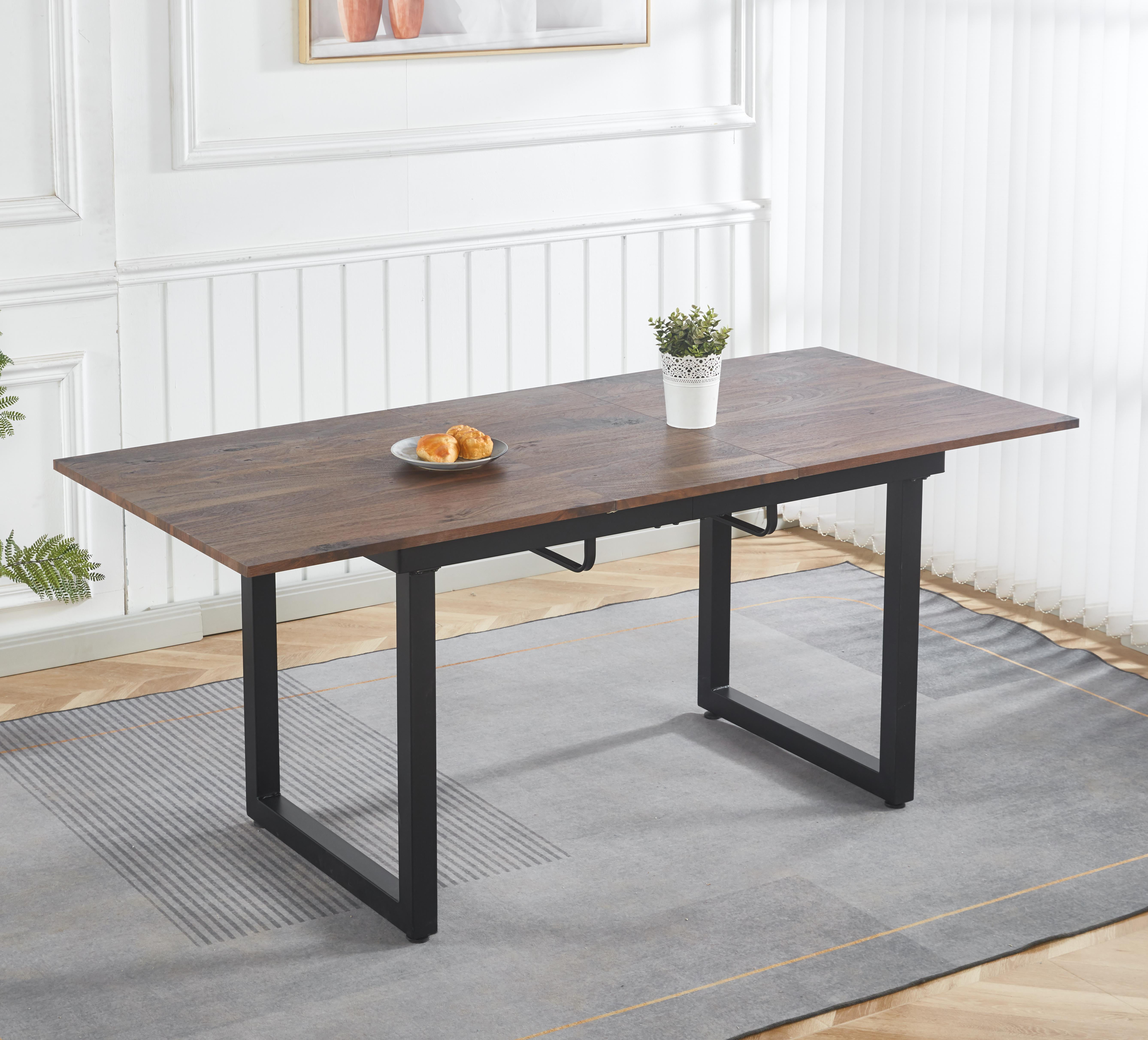 Dining Tables walnut color,Square Extendable Dining Table with metal leg,Modern Space Saving ...