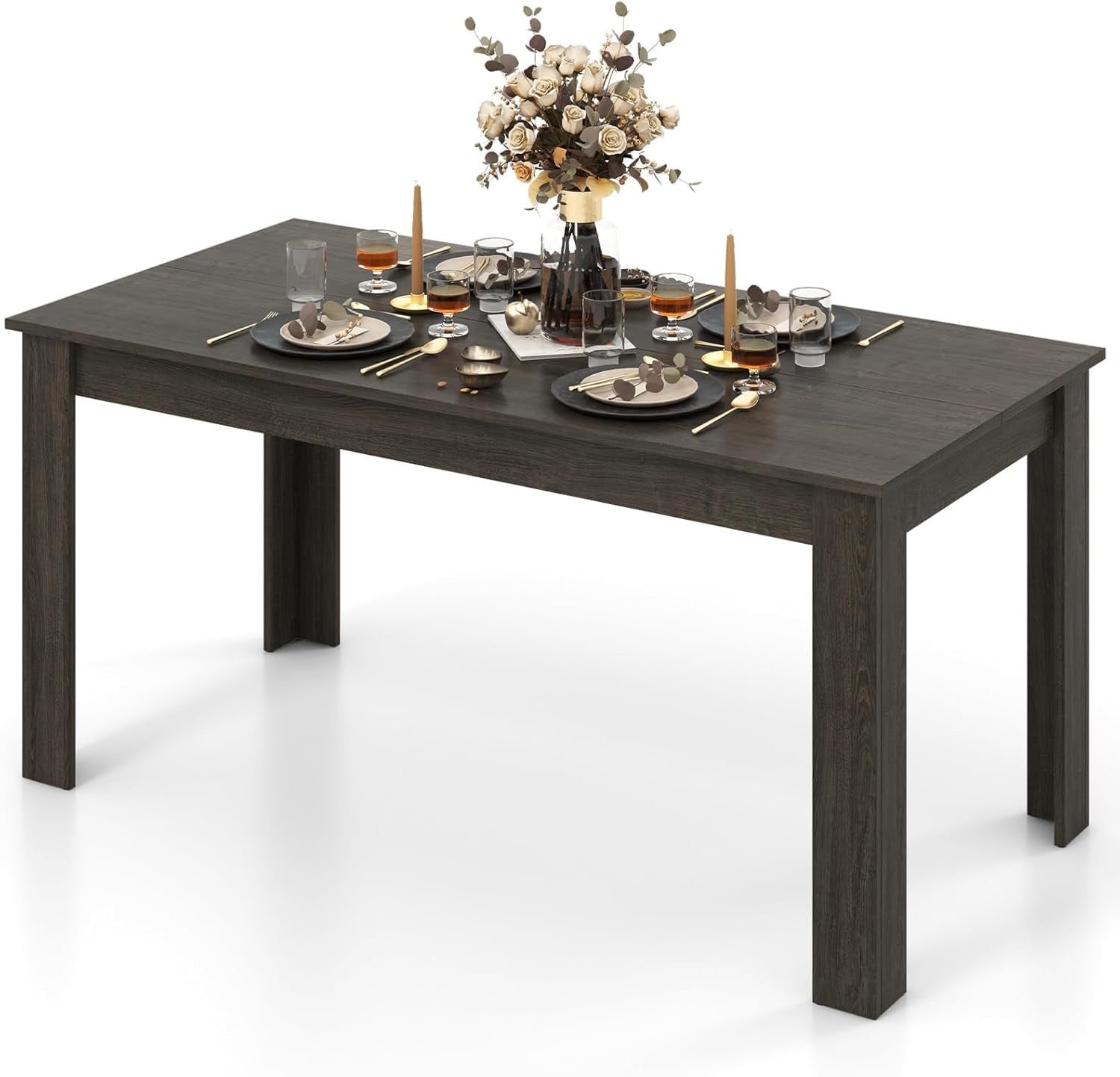 Dining table for 6, farmhouse rectangular table with L shaped legs ...