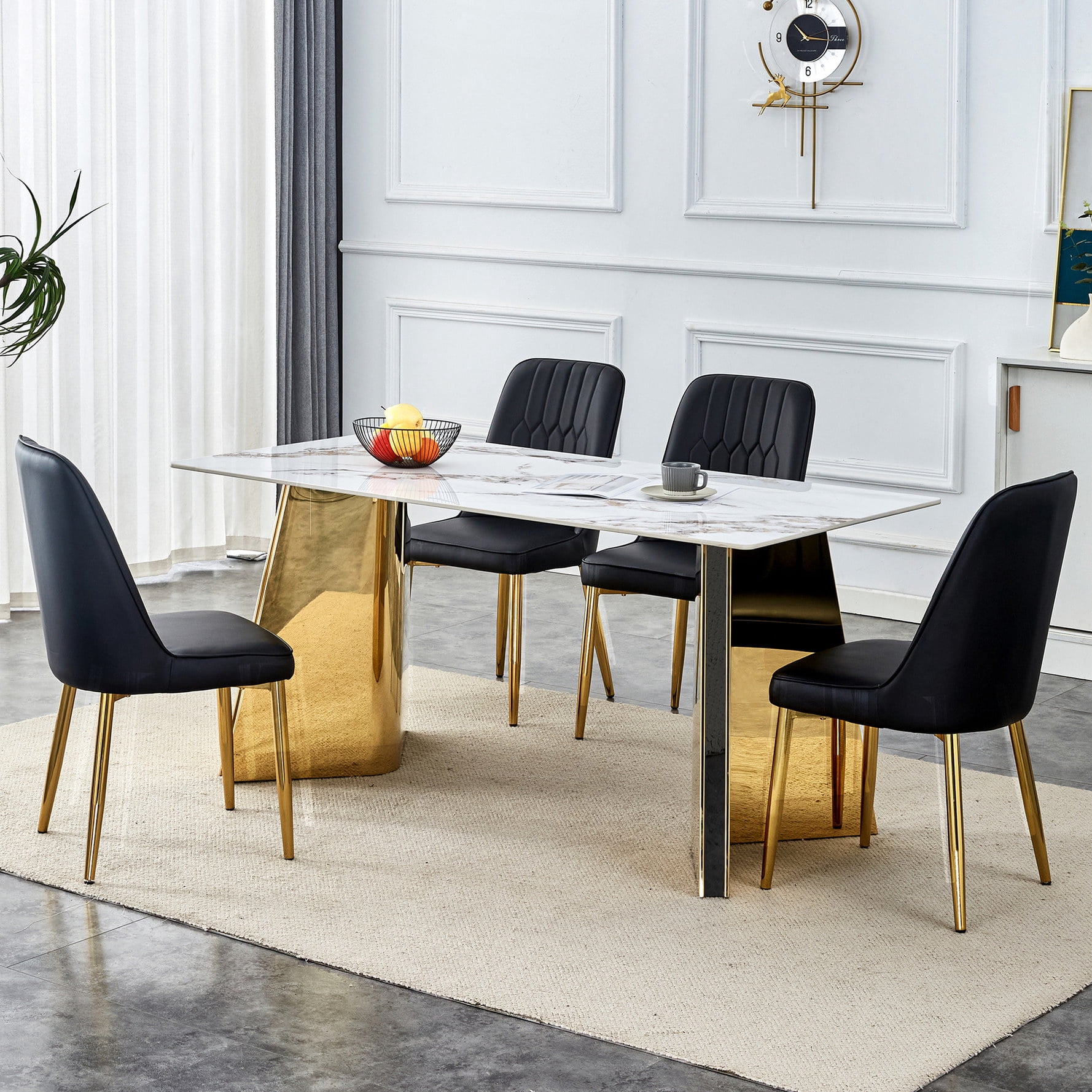 Dining table and chair combo / Sintered stone tabletop, stainless steel ...