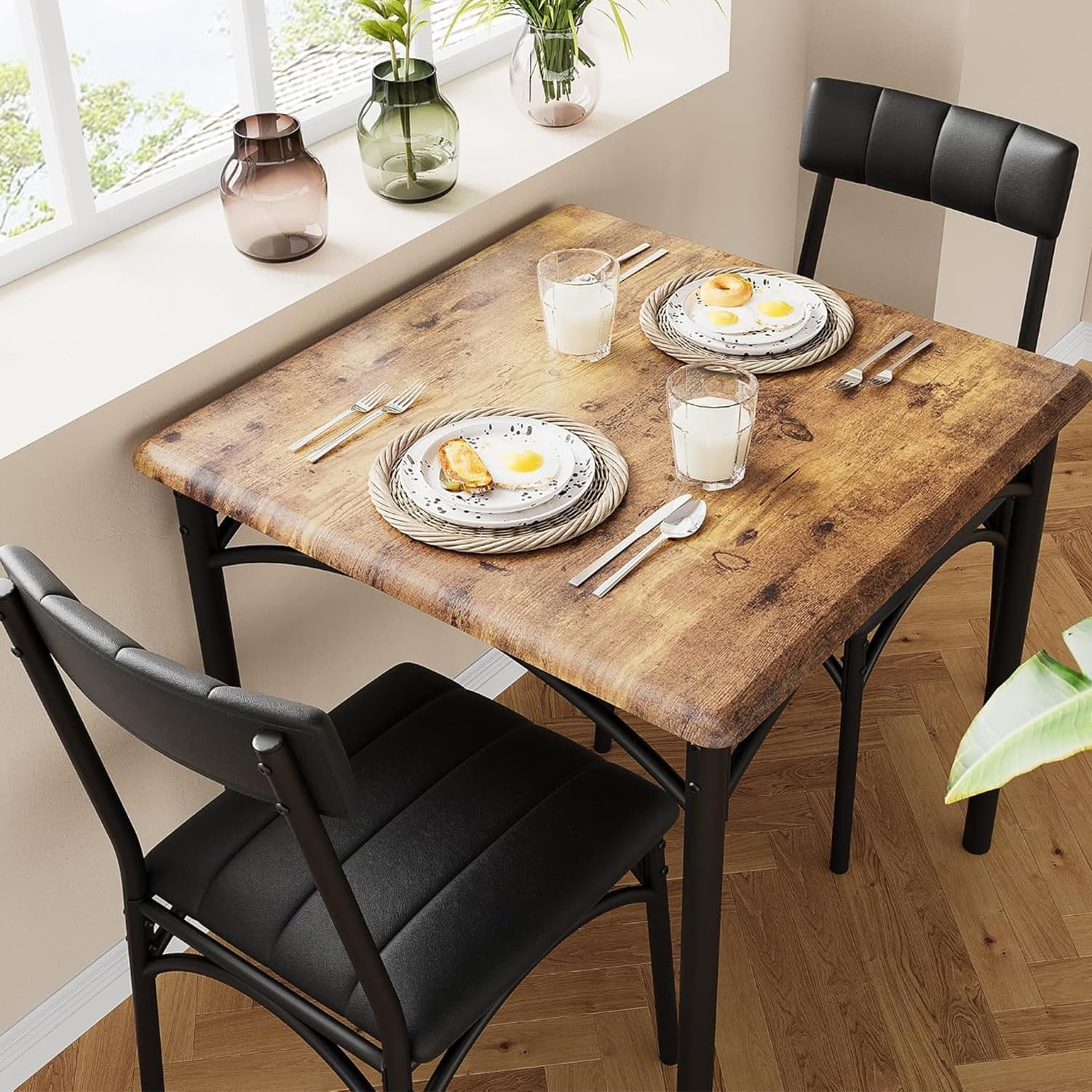 Dining table set, 2-person kitchen table and chairs, with padded chairs ...