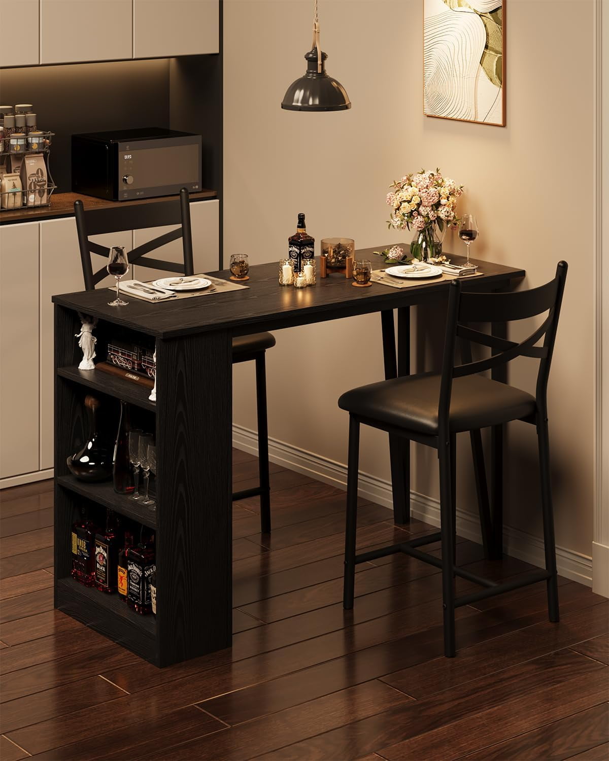 Dining table set with flip top extension, featuring comfortable seating ...