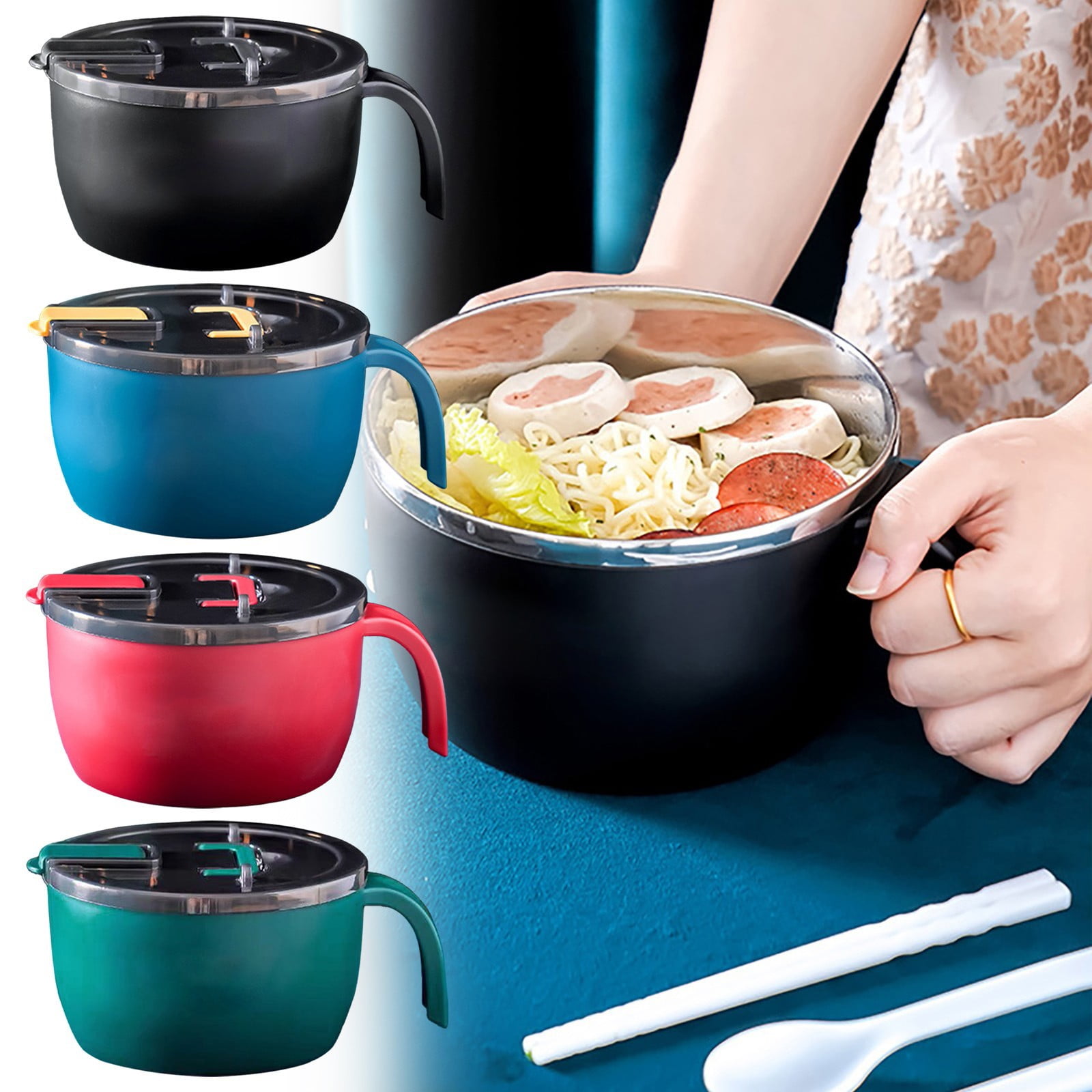 Dinmmgg Dinnerware Ramen Bowl Set Microwave Ramen Cooker Instant ...