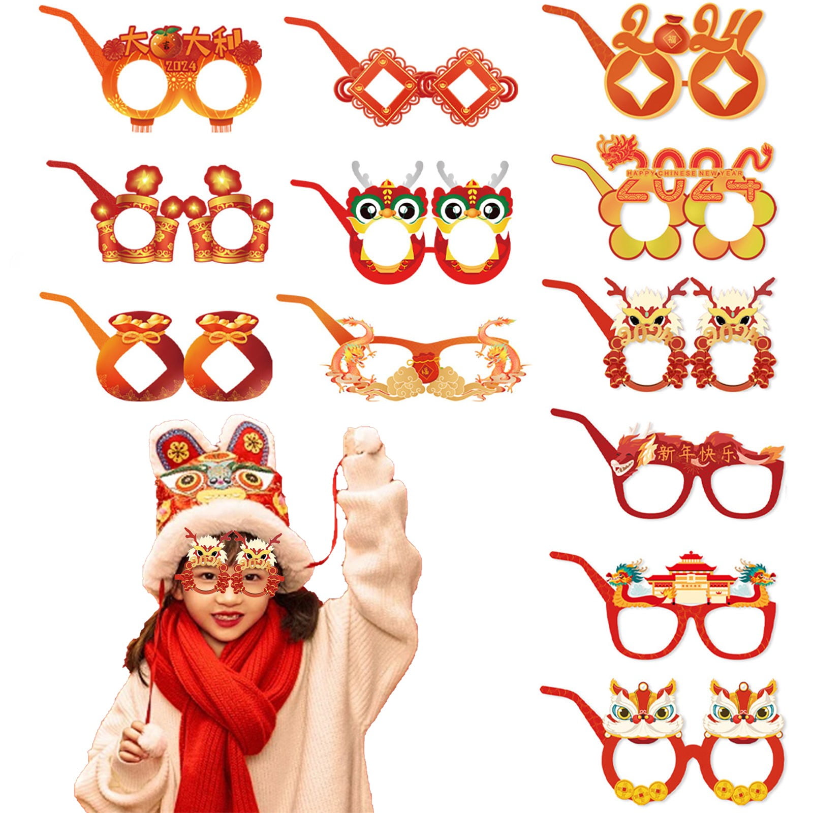 Dinmmgg 2024 Dragon Spring Festival Photo Props Paper Glasses New Year ...