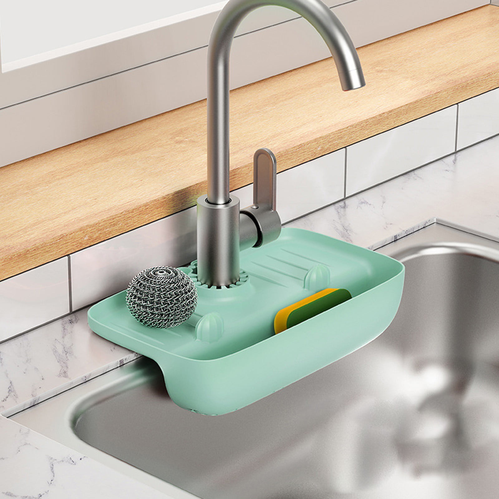 Dinmmgg Over Sink Dish Rack Kitchen Supplies Faucet Drain Pad Shelving ...